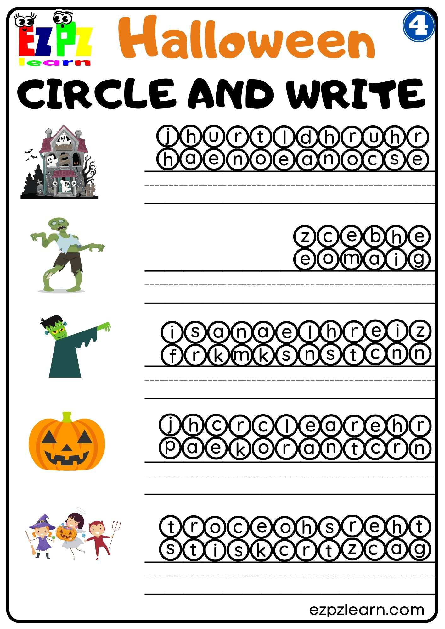 Group 4 Halloween Holiday Vocabulary Circle and Write Worksheet for ...