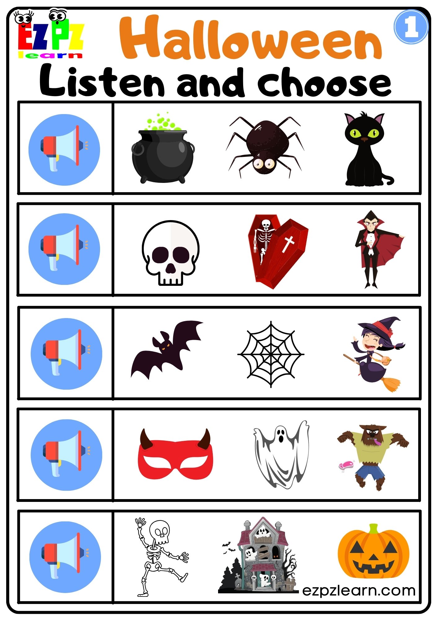 Halloween Holiday Vocabulary Listen and Choose the Correct Images ...