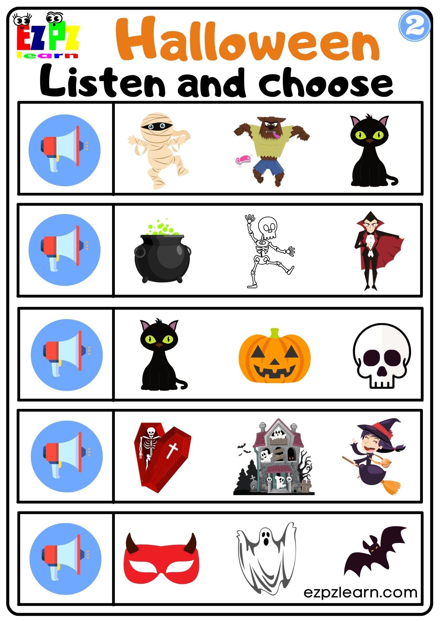 Halloween Holiday Vocabulary Listen and Choose the Correct Images ...