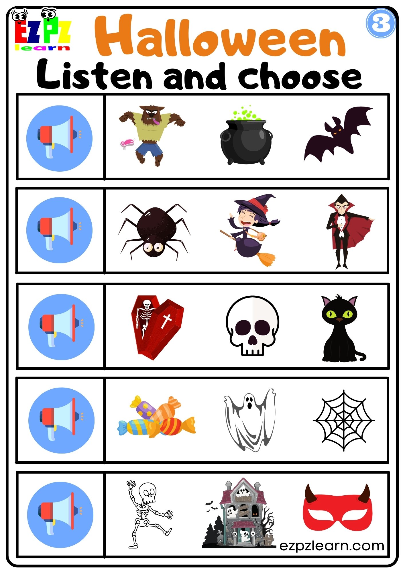 Halloween Holiday Vocabulary Listen and Choose the Correct Images ...