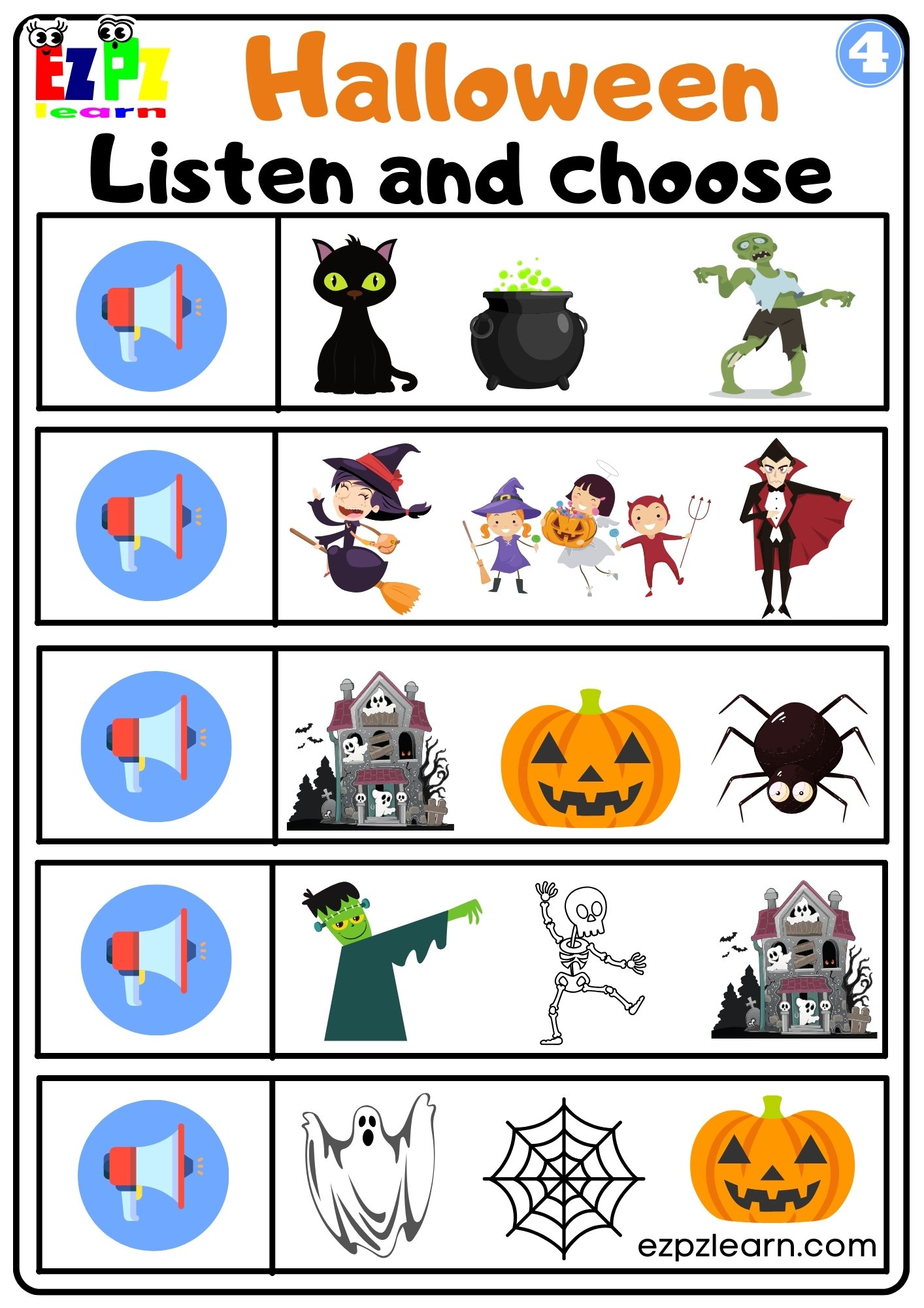 Halloween Holiday Vocabulary Listen and Choose the Correct Images For ...