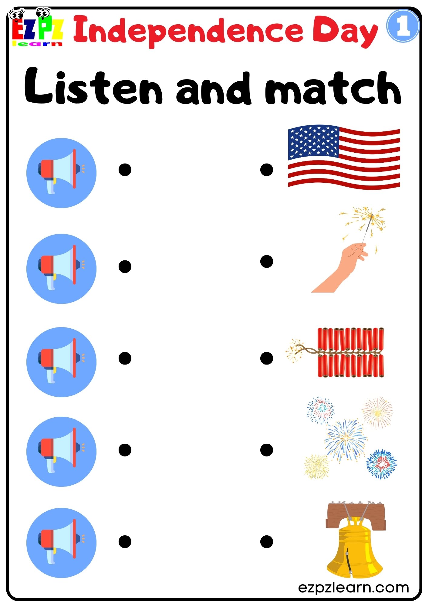Independence Day Vocabulary Interactive Worksheet Listen and Match the ...