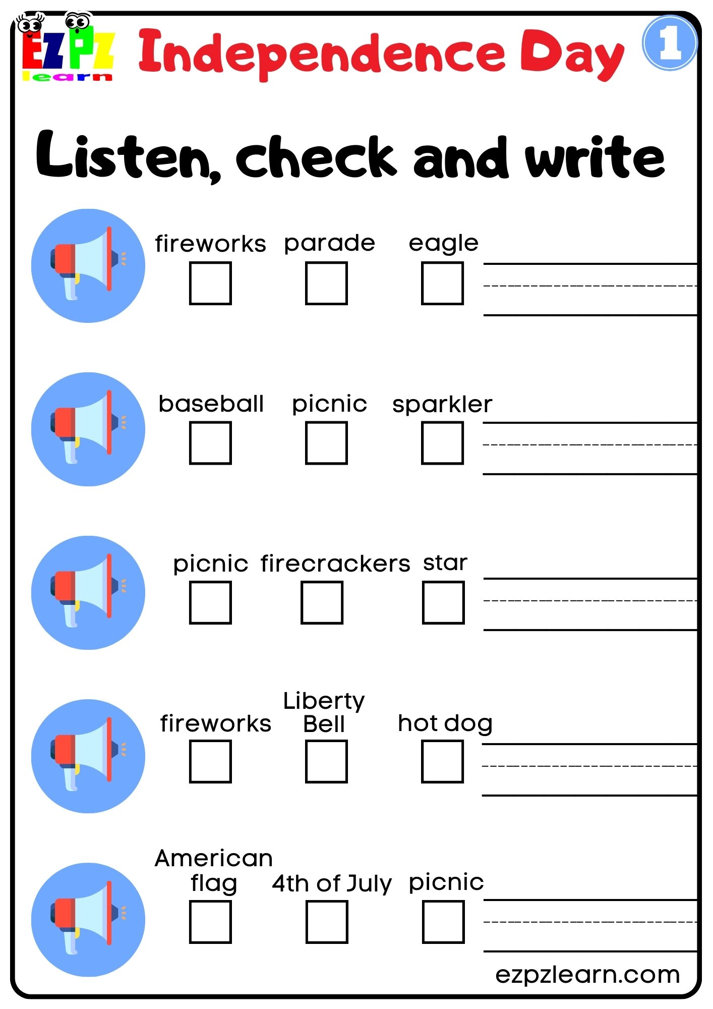 Independence Day Vocabulary Interactive Worksheet Listen, Check and ...