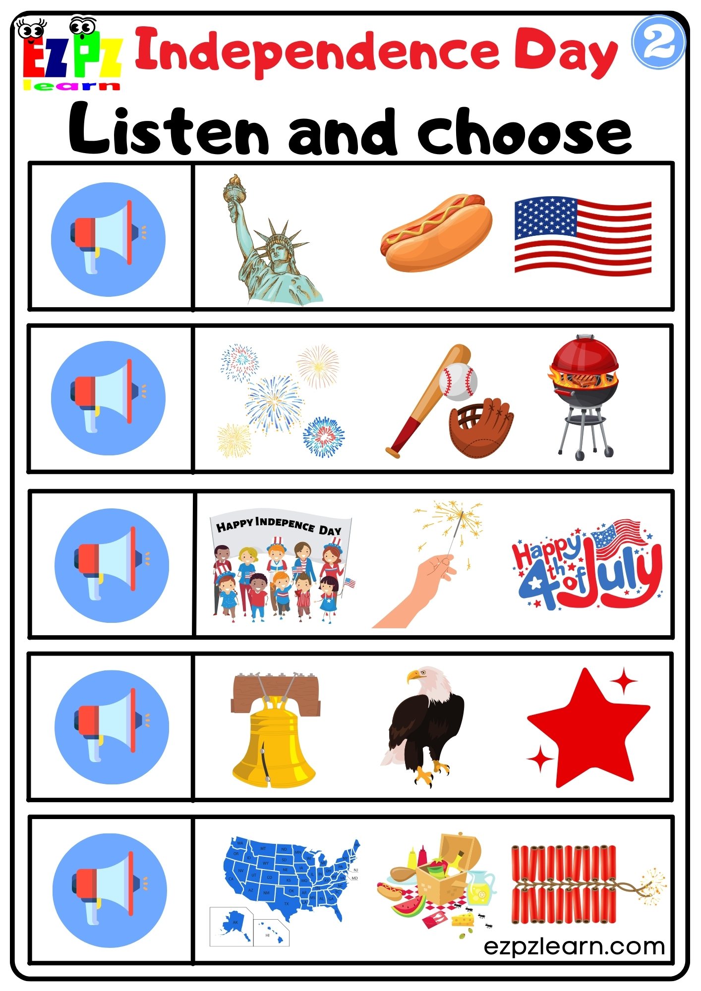 Independence Day Vocabulary Interactive Worksheet Listen and Choose the ...