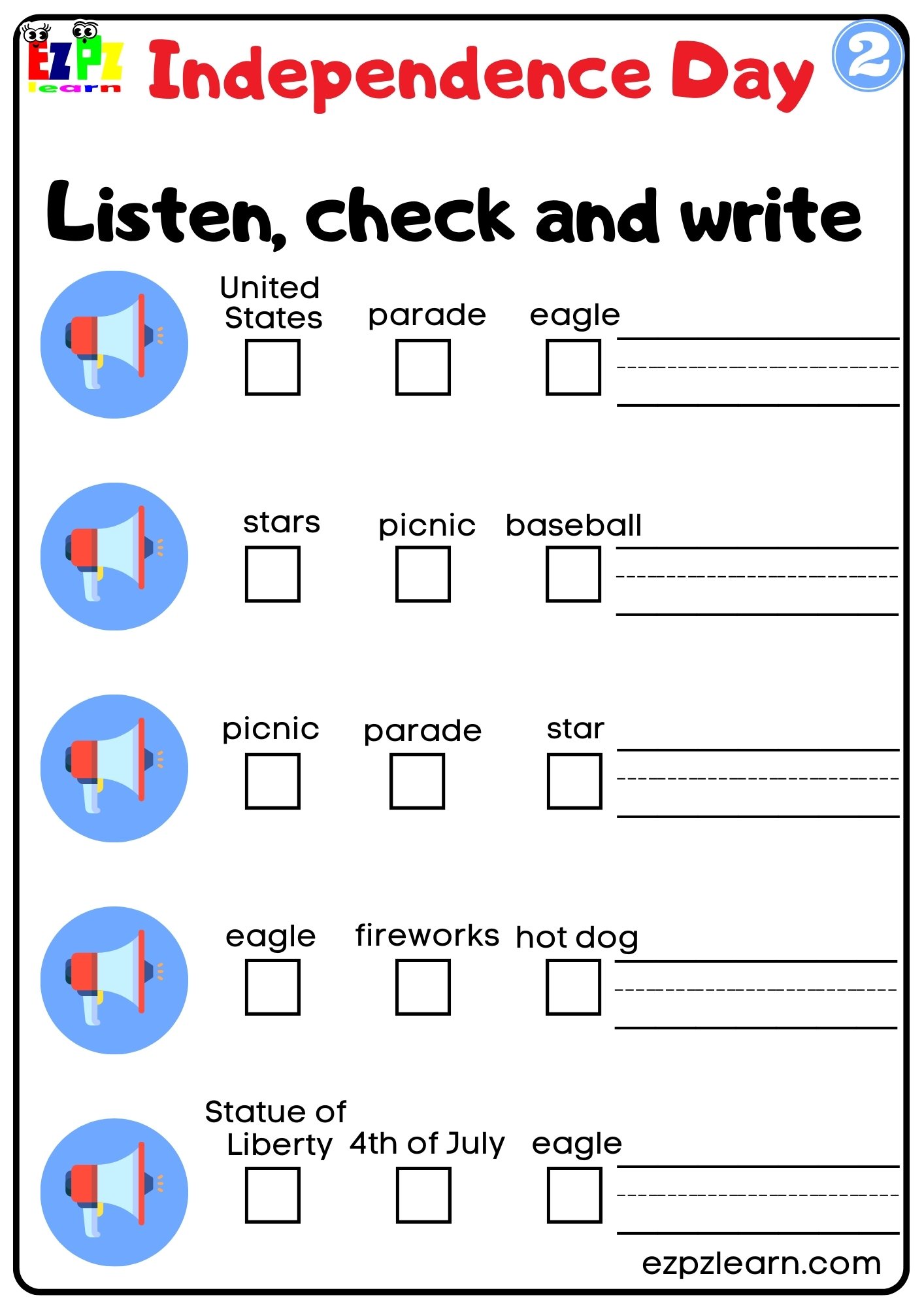 Independence Day Vocabulary Interactive Worksheet Listen, Check and ...