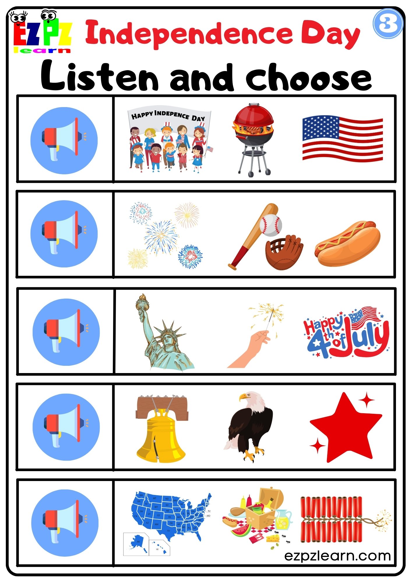 Independence Day Vocabulary Interactive Worksheet Listen and Choose the ...