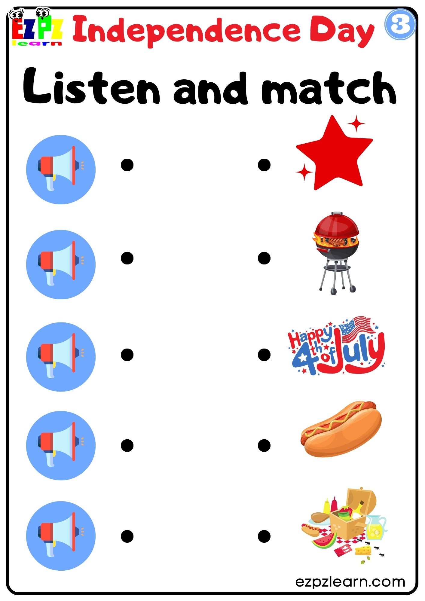 Independence Day Vocabulary Interactive Worksheet Listen and Match the ...