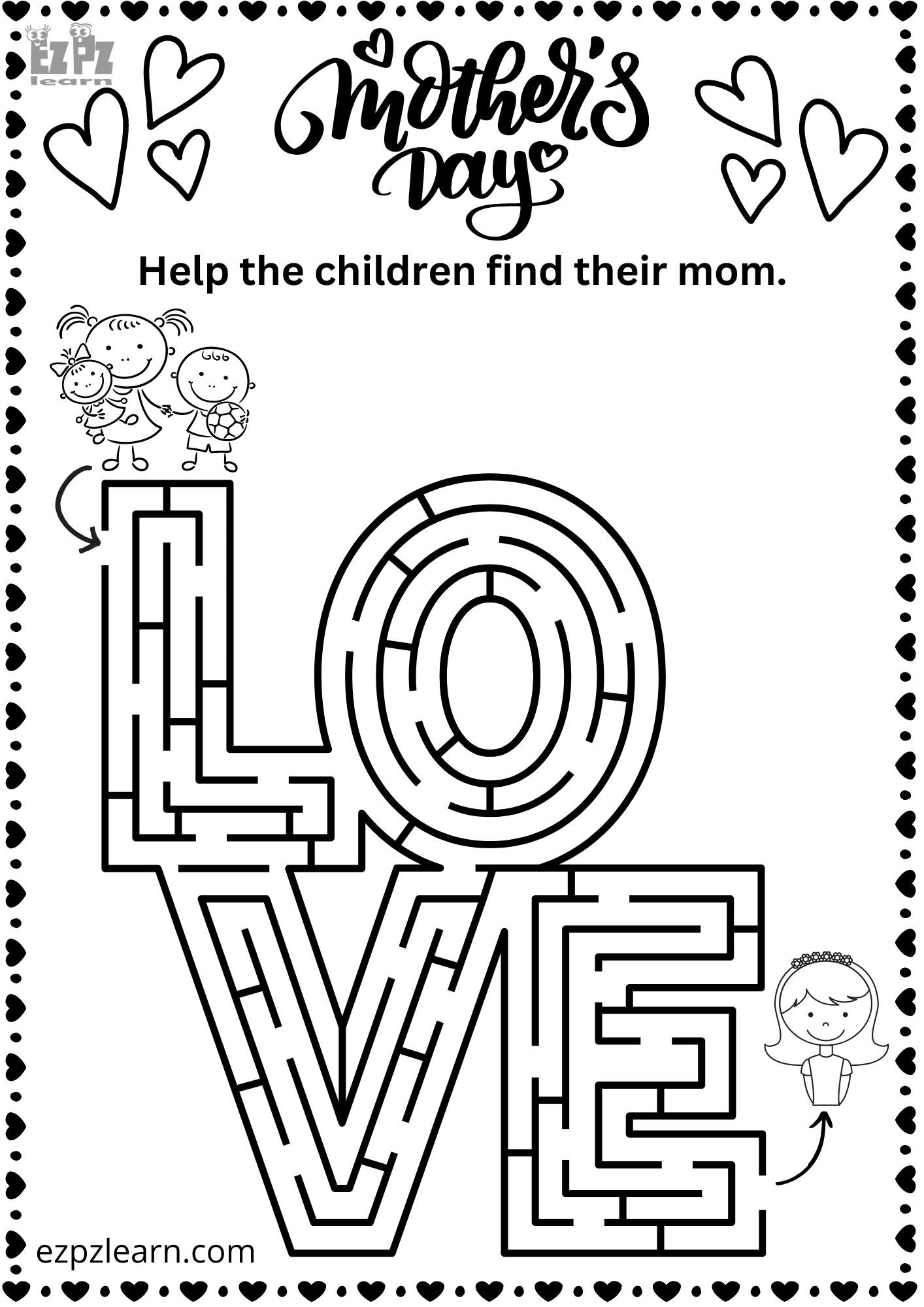 Mother's Day LOVE Maze PDF Download - Ezpzlearn.com