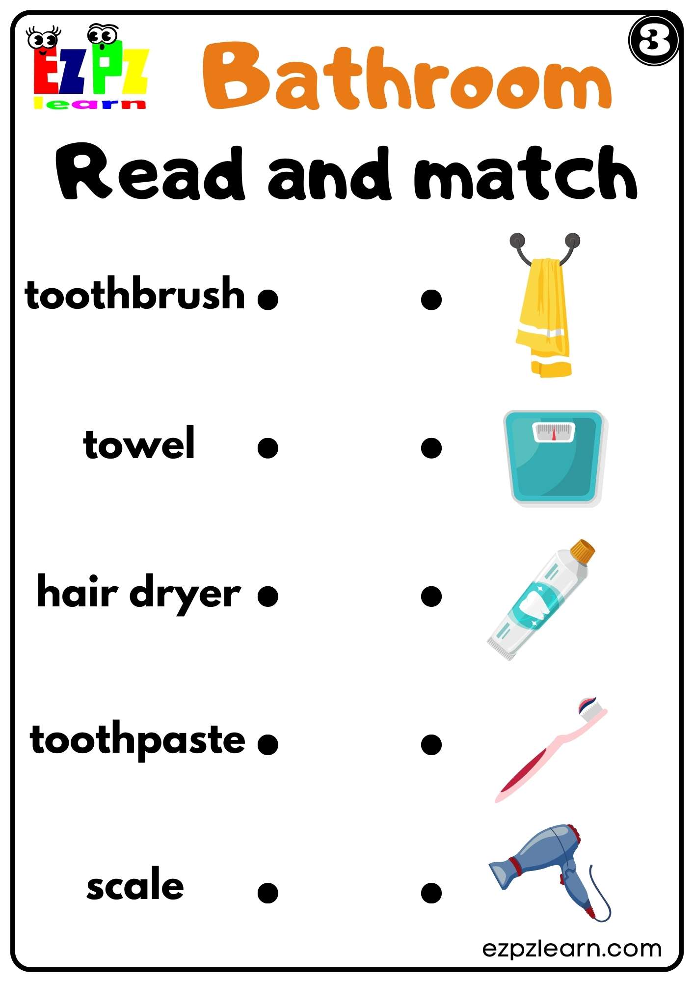 Bathroom Read and Match Worksheet Set 3 for ESL and Homeschool PDF ...
