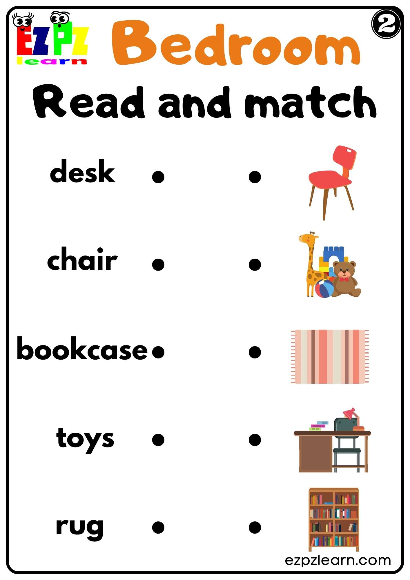 Set 2 Bedroom Read and Match Worksheet for ESL Students and Homeschool ...