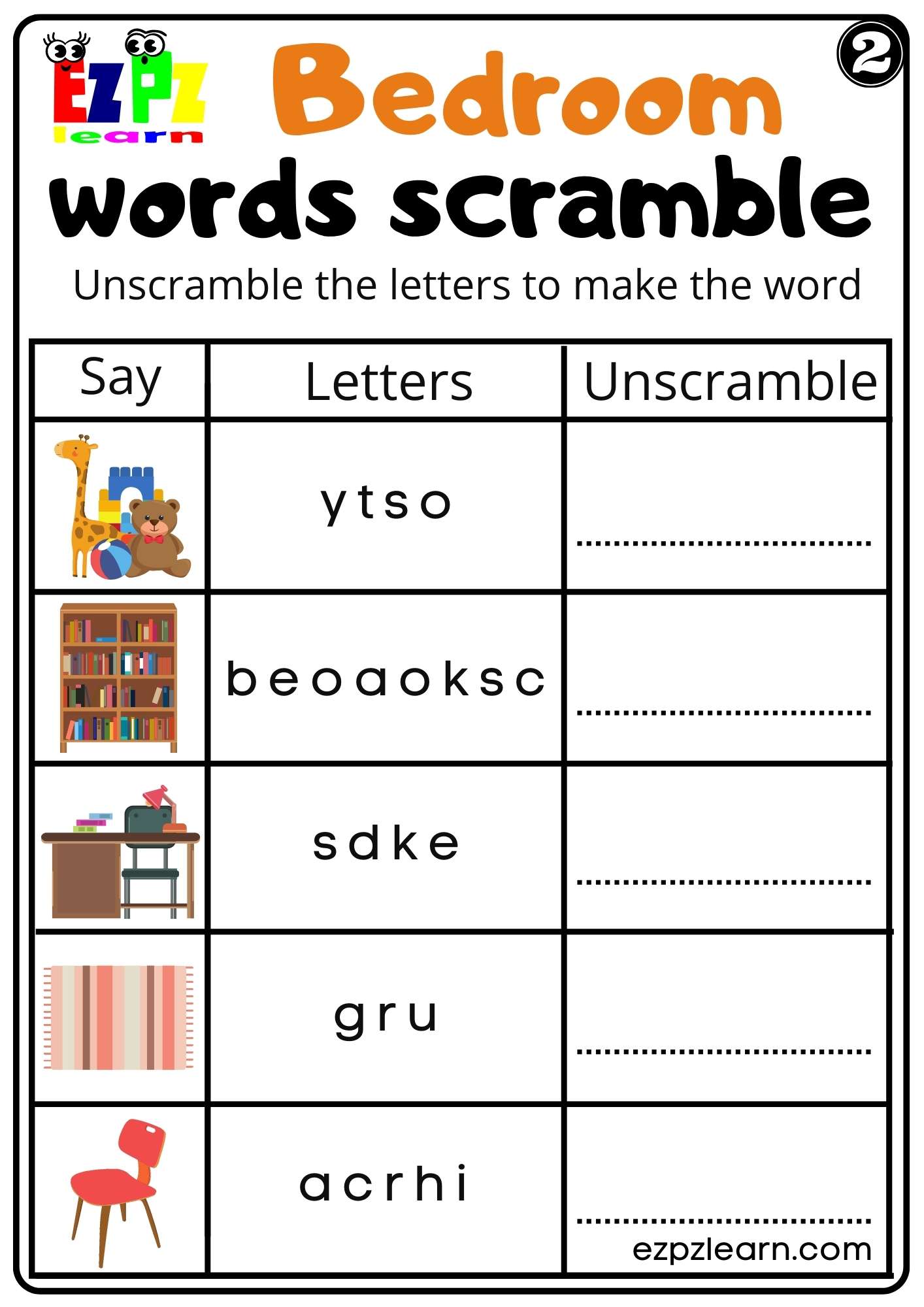 Bedroom - Ezpzlearn.com