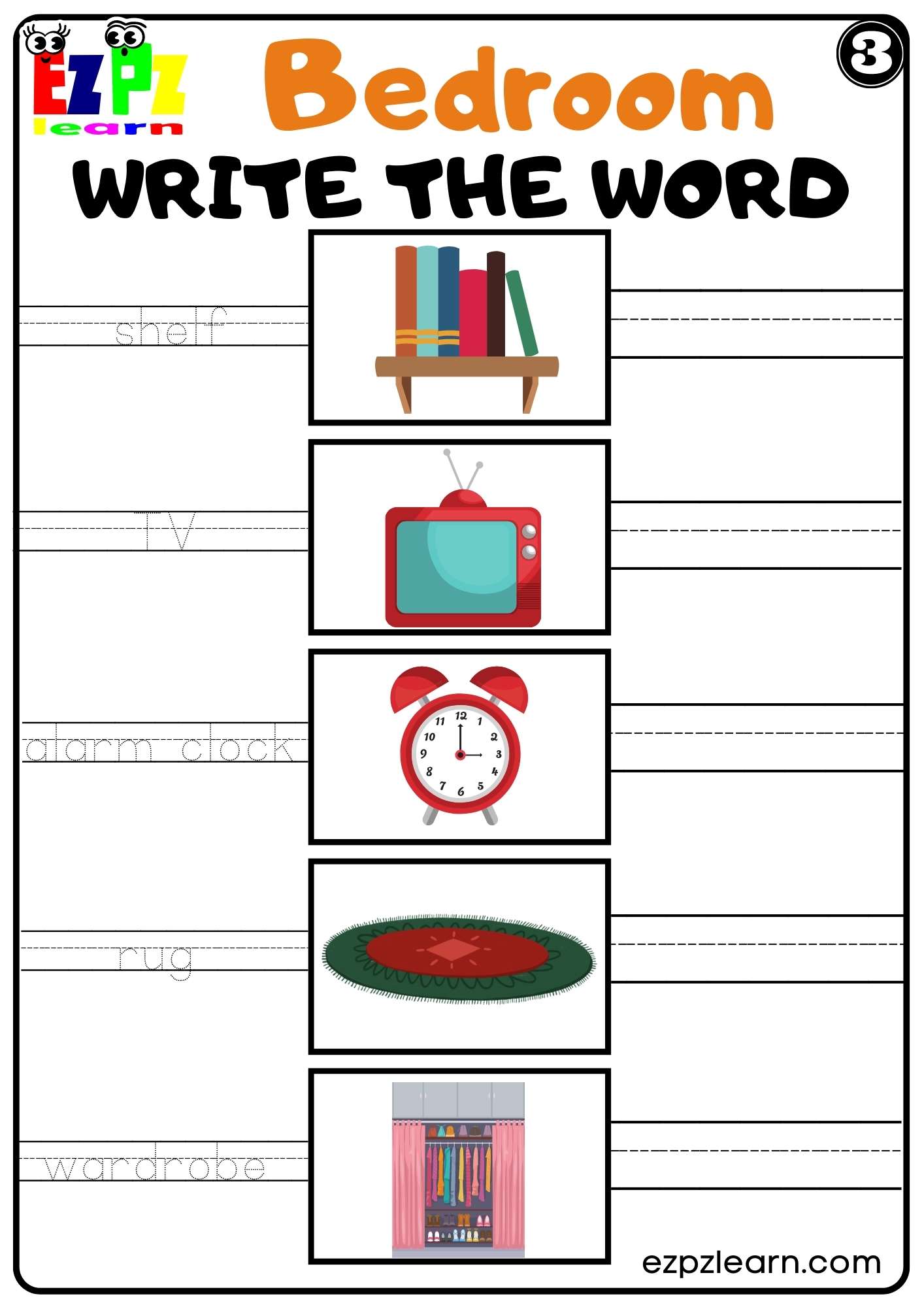 Bedroom Write the Word Worksheet for ESL and K5 PDF Download Set 3 ...