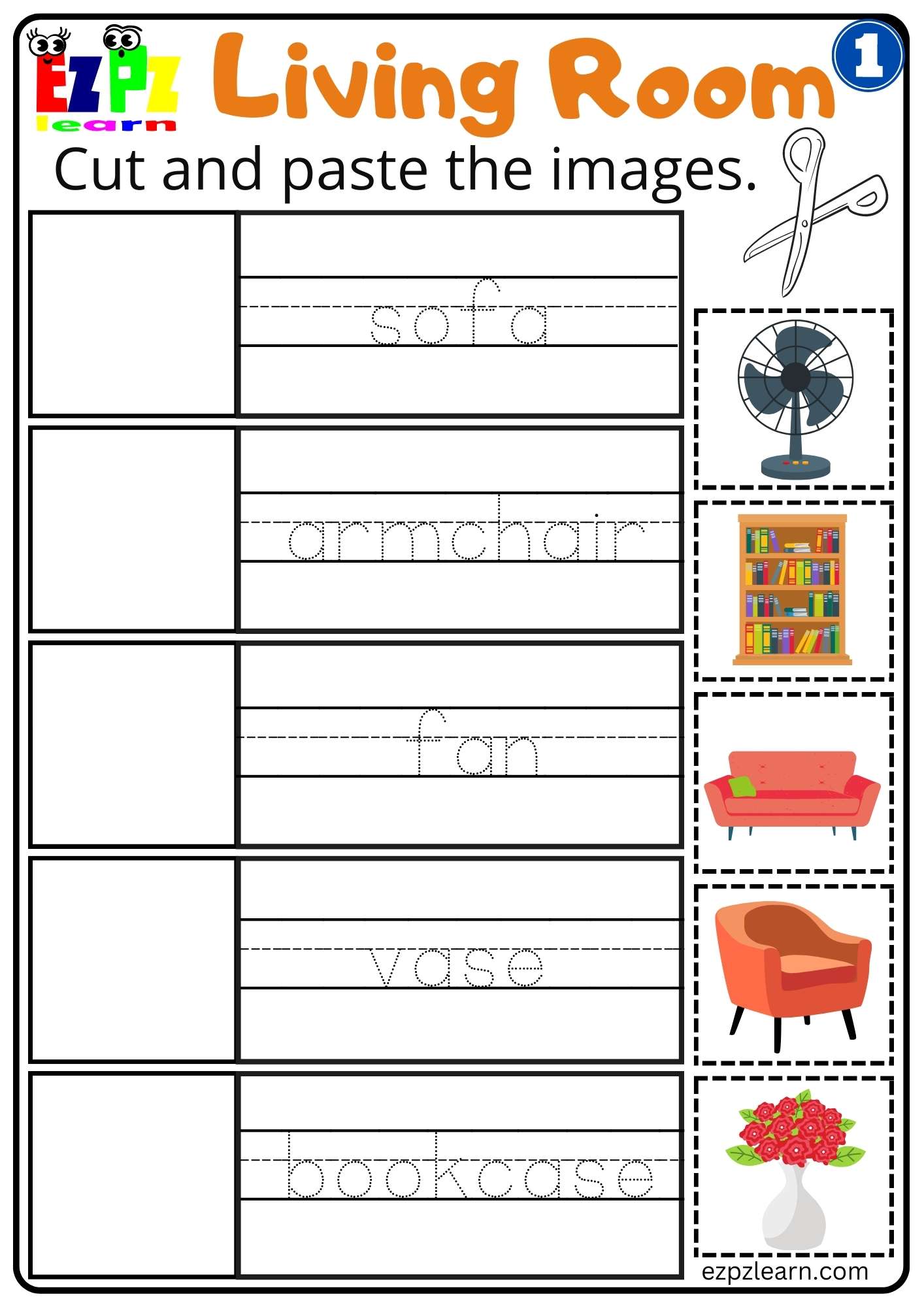 G1 Living Room Cut and Paste Worksheet for Parents and Teachers Free ...