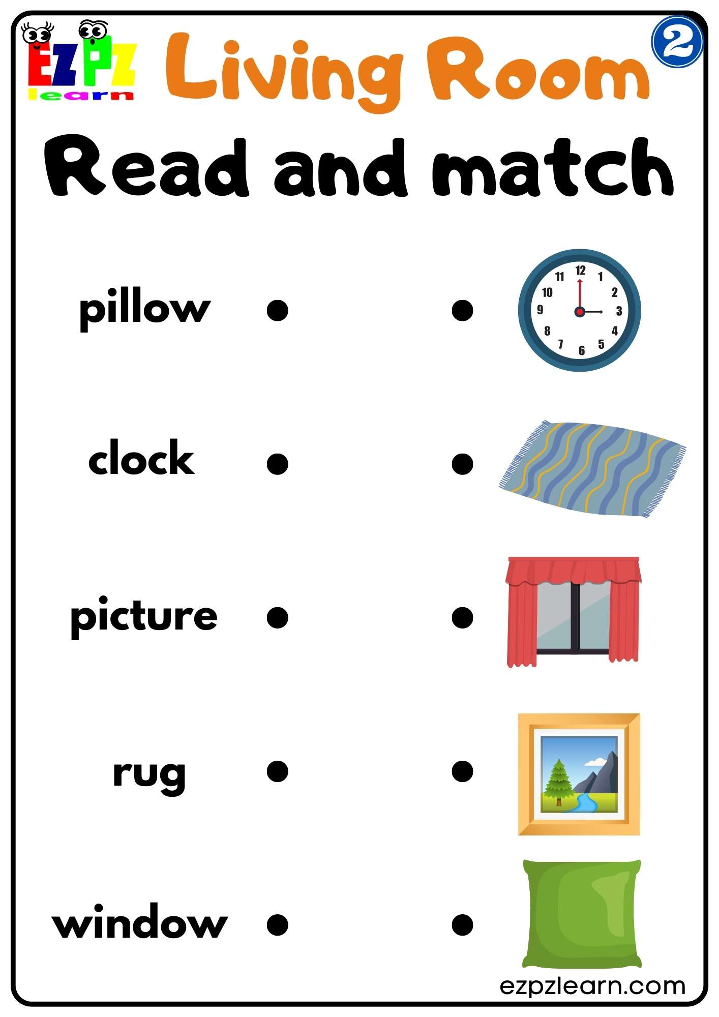 G2 Living Room Read and Match Worksheet for Homeschool and ESL Teachers ...