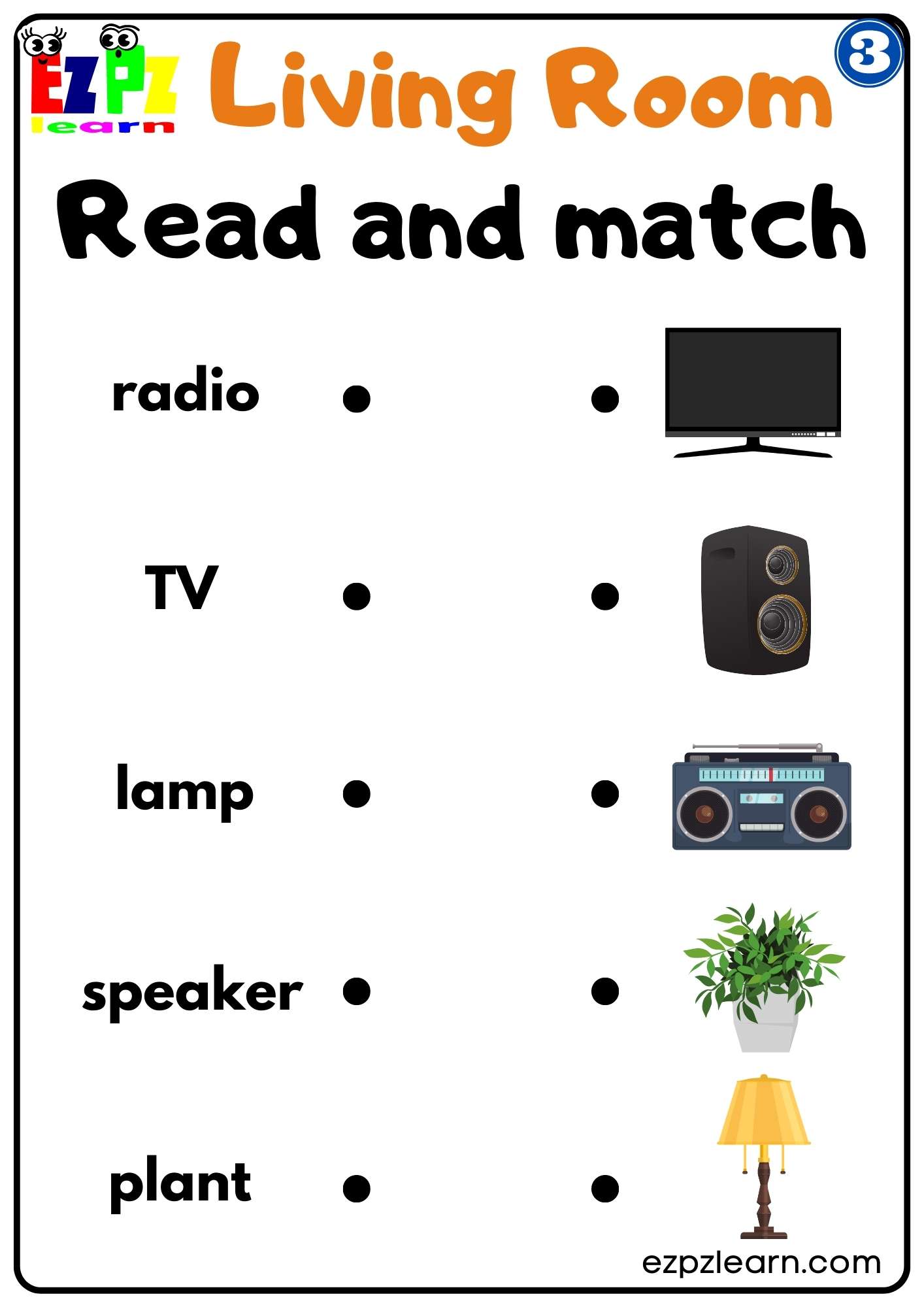 G3 Living Room Read and Match Worksheet for K5 and ESL Students PDF ...