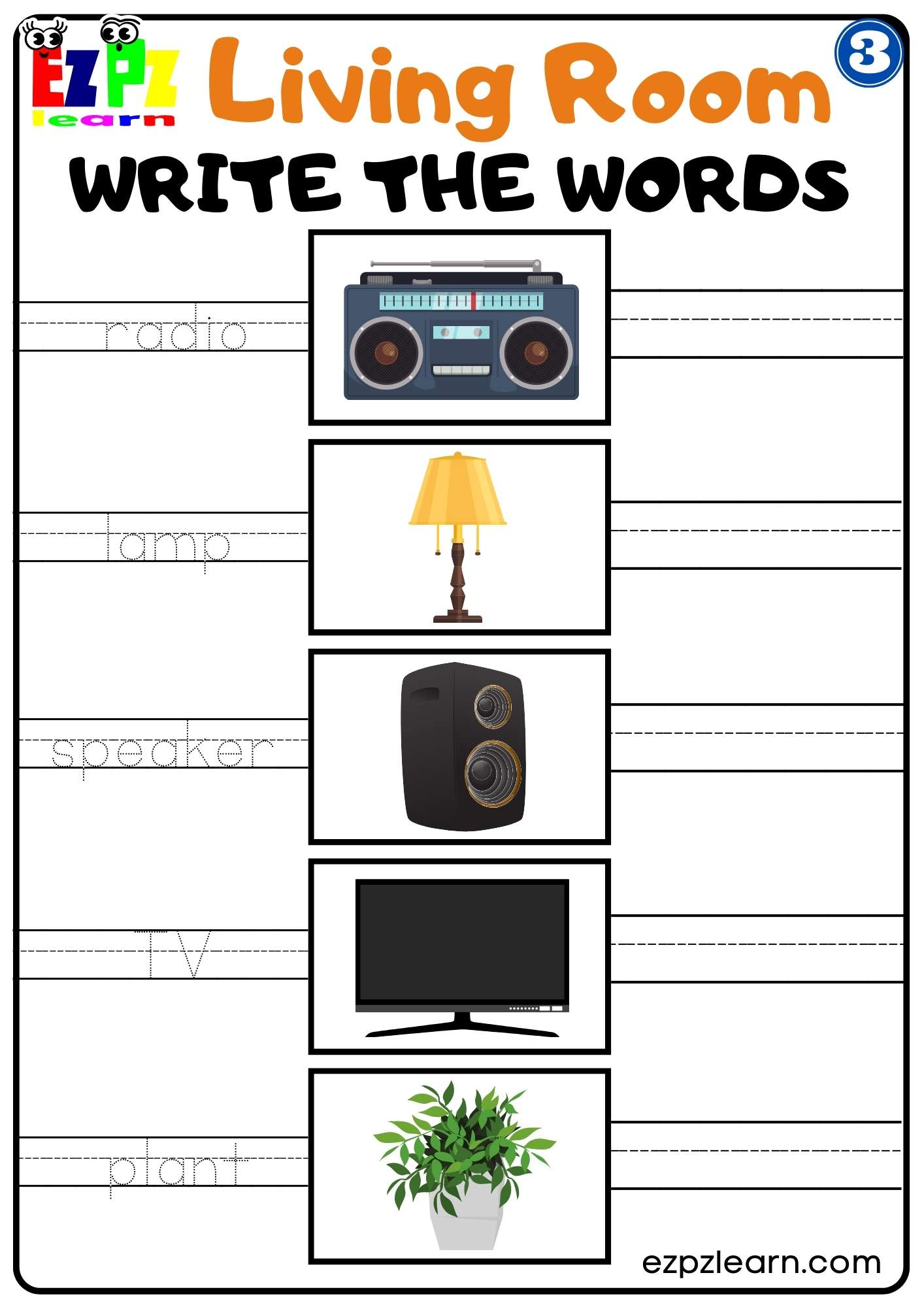 G3 Living Room Write the Words Worksheet for K5 and ESL Students PDF ...