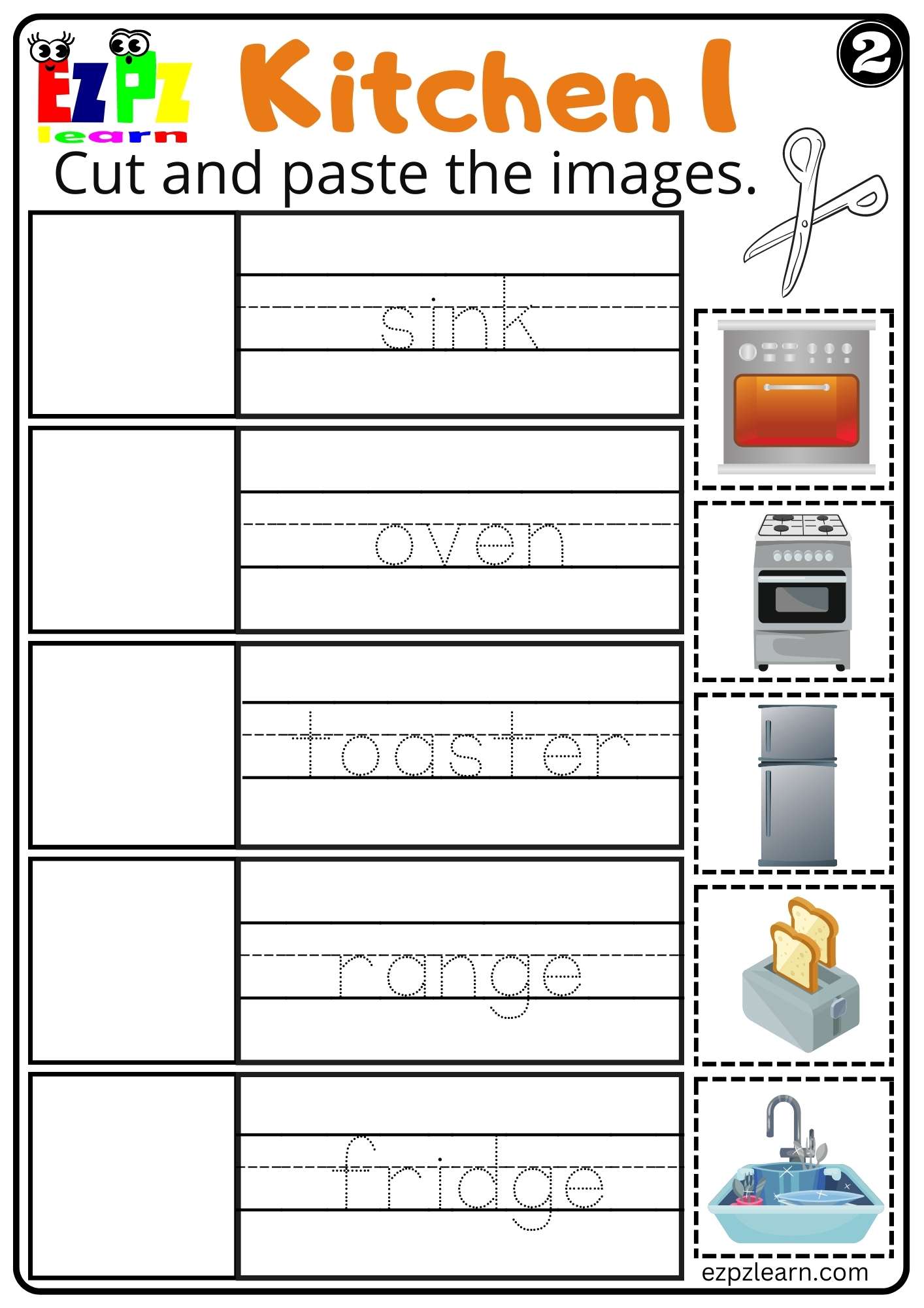Kitchen Appliances Cut and Paste Worksheet for Homeschool and ESL PDF ...