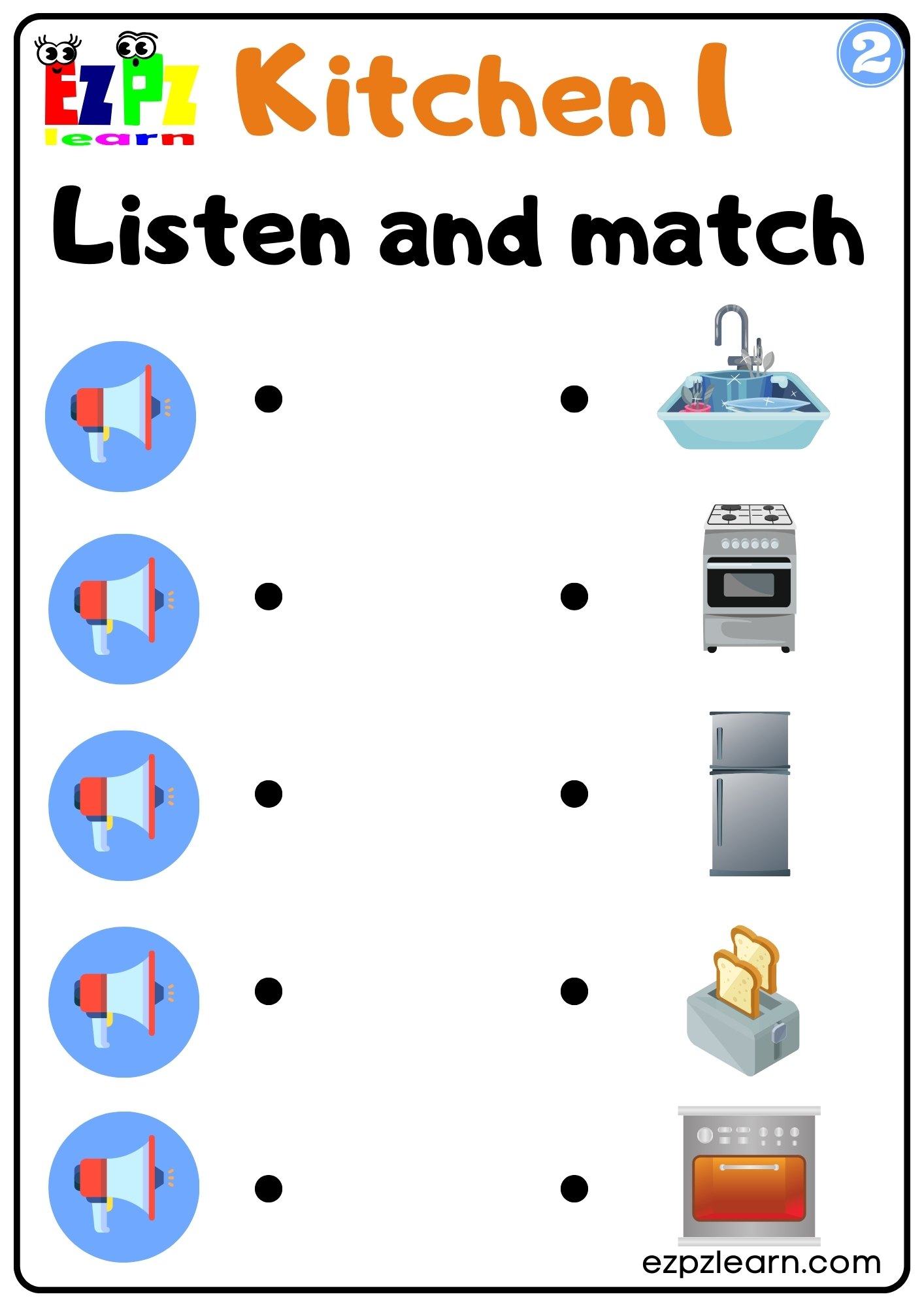 Kitchen Appliances Interactive Vocabulary Worksheet Listen and Match ...