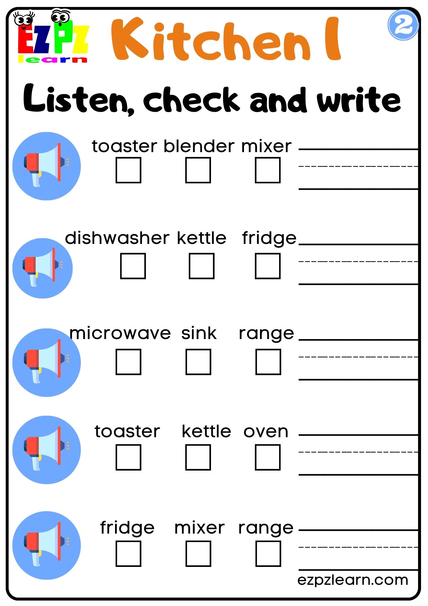 Kitchen Appliances Interactive Vocabulary Worksheet Listen, Check and ...
