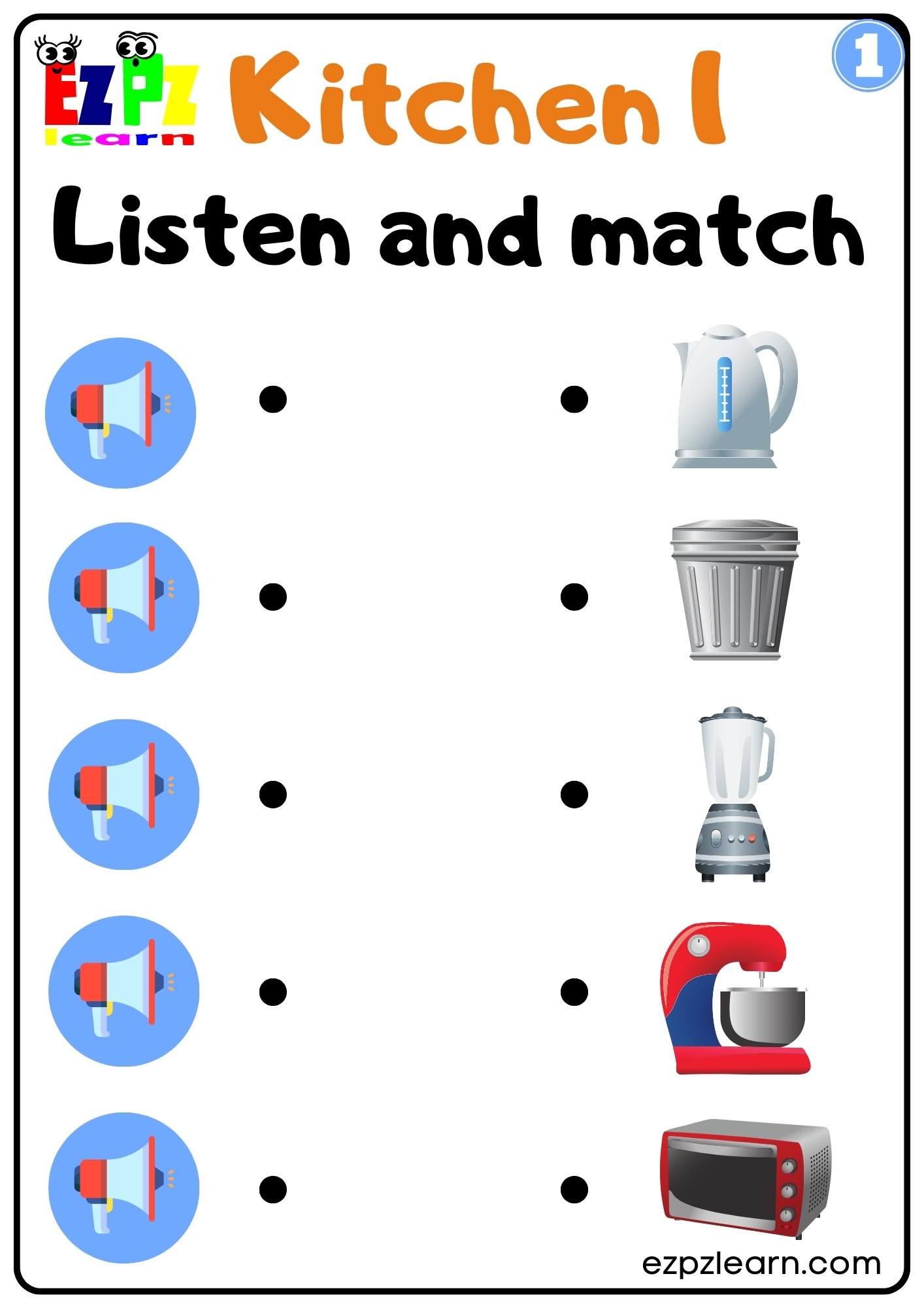 Kitchen Appliances Interactive Vocabulary Worksheet Listen and Match ...