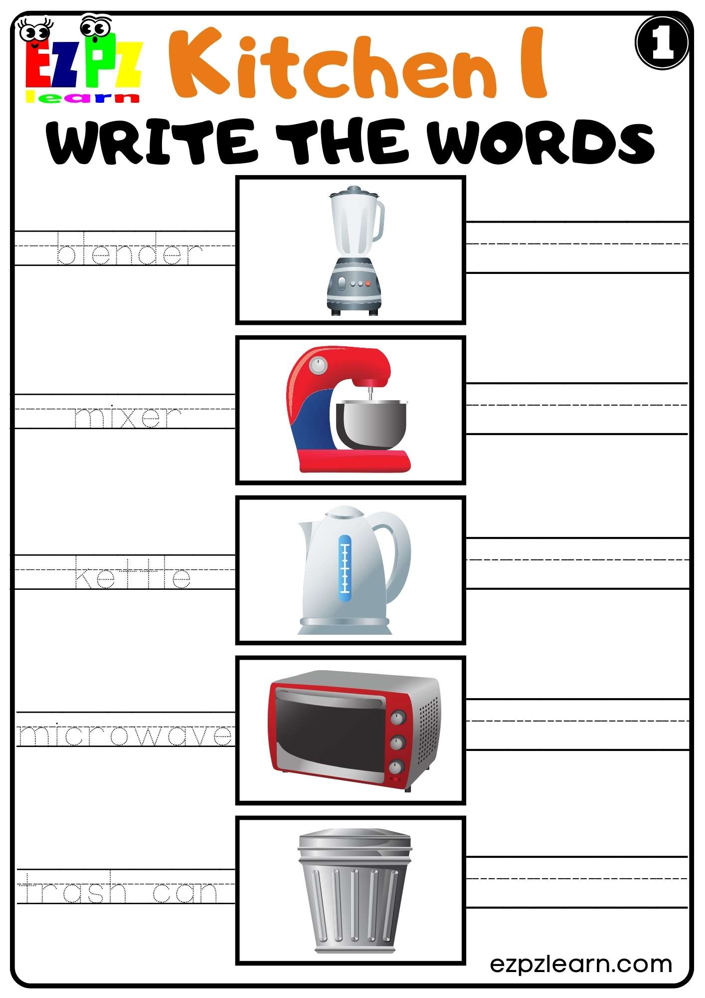 Kitchen Appliances Write the Words Worksheet for ESL Free PDF Download ...