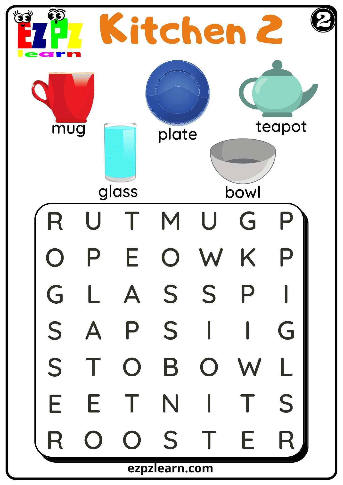 Kitchen Utensils Word Search Worksheet for K5 Homeschool and ESL ...
