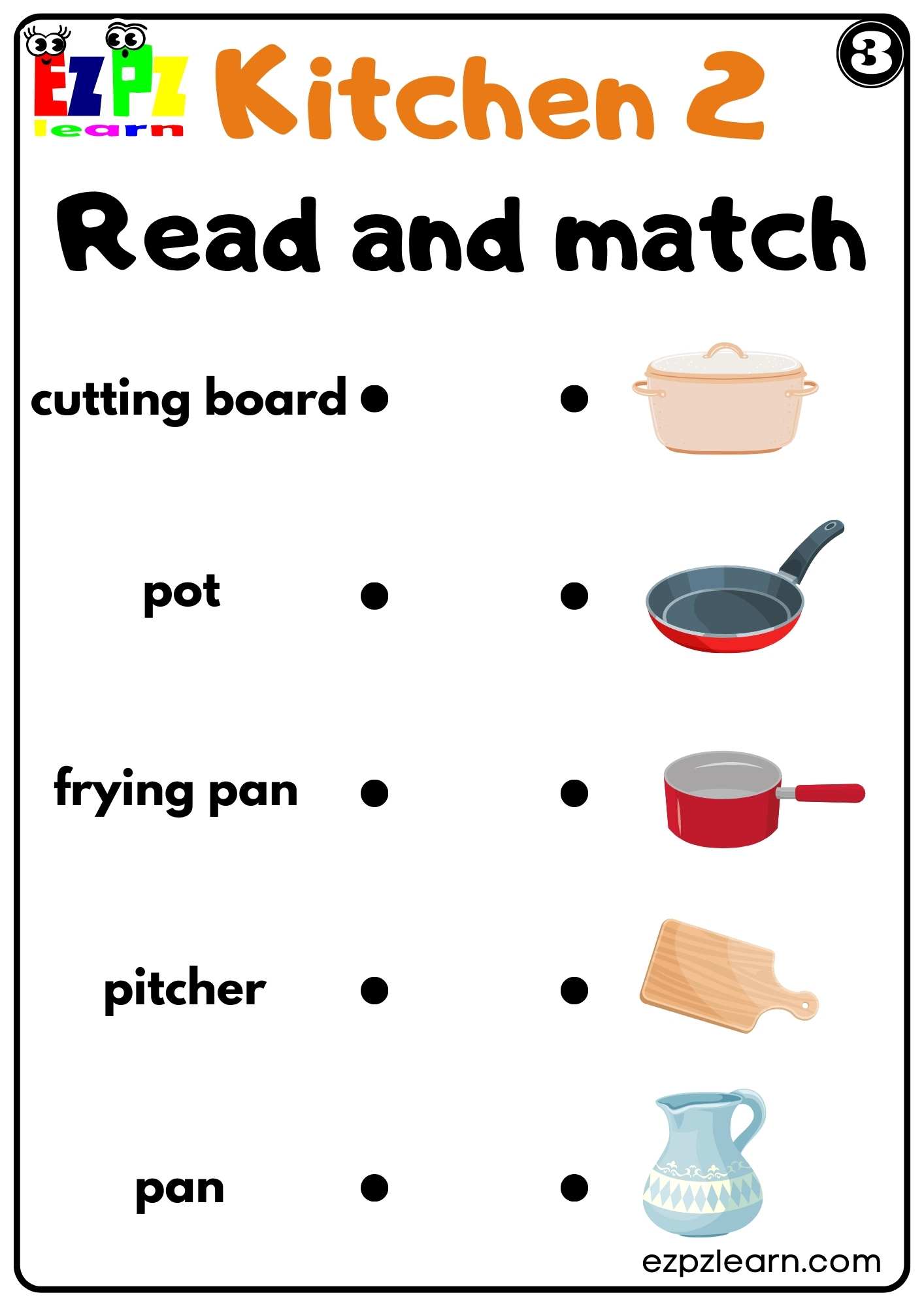 Kitchen Utensils Read and Match Worksheet for K5 and ESL students PDF ...