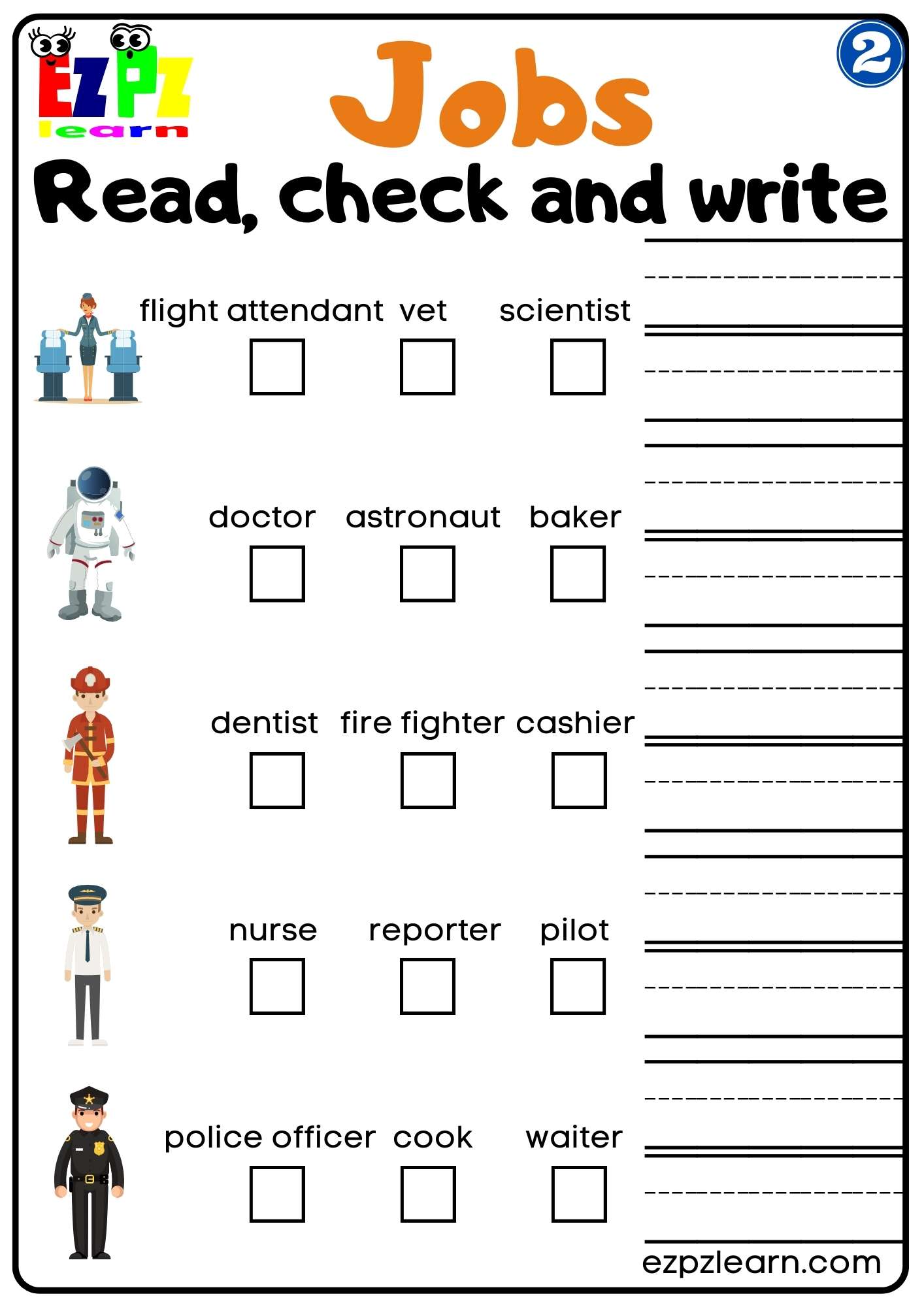 G2 Jobs Read Check and Write Worksheet for ESL and K5 Students PDF ...