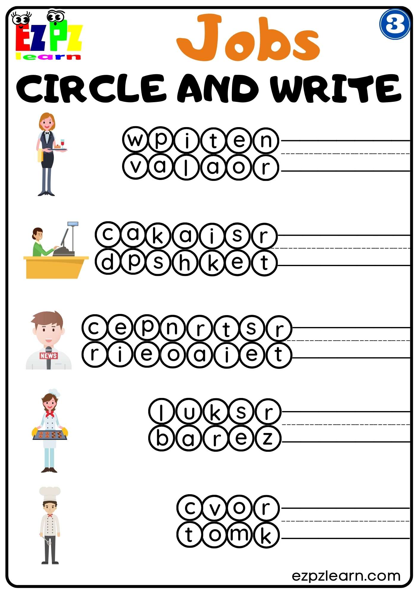 G3 Careers Jobs Word Search Worksheet for ESL and K5 Students PDF ...