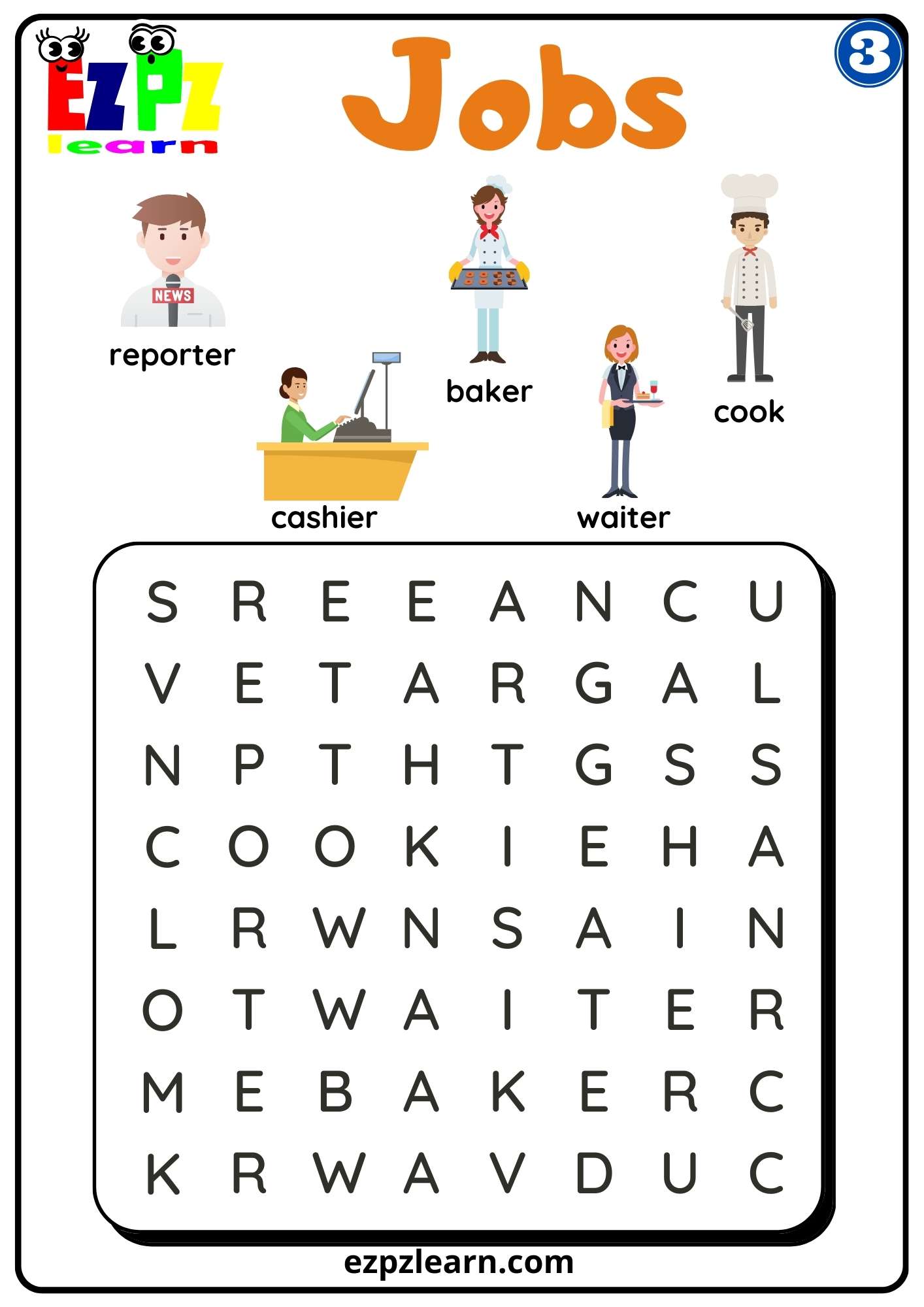 Careers Jobs Word Search Worksheet for ESL and K5 Students PDF Download ...