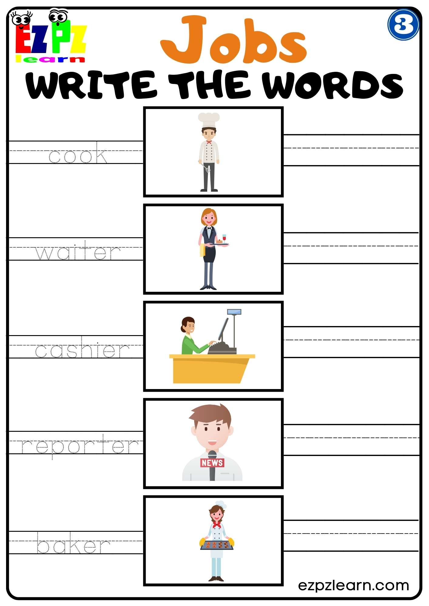 G3 Careers Jobs Write the Words Worksheet for ESL and K5 Students PDF ...