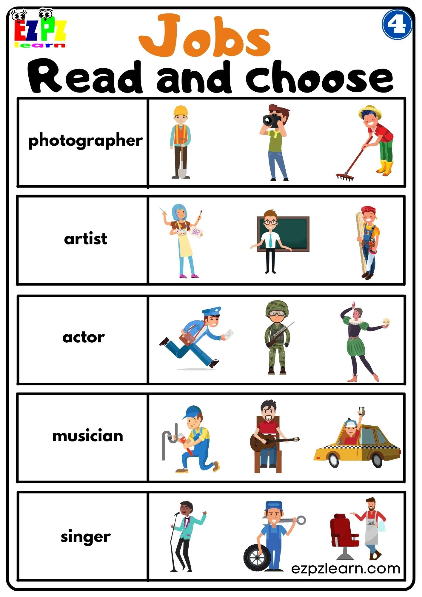 G4 Careers Read and Choose Worksheet for ESL and K5 Students PDF ...