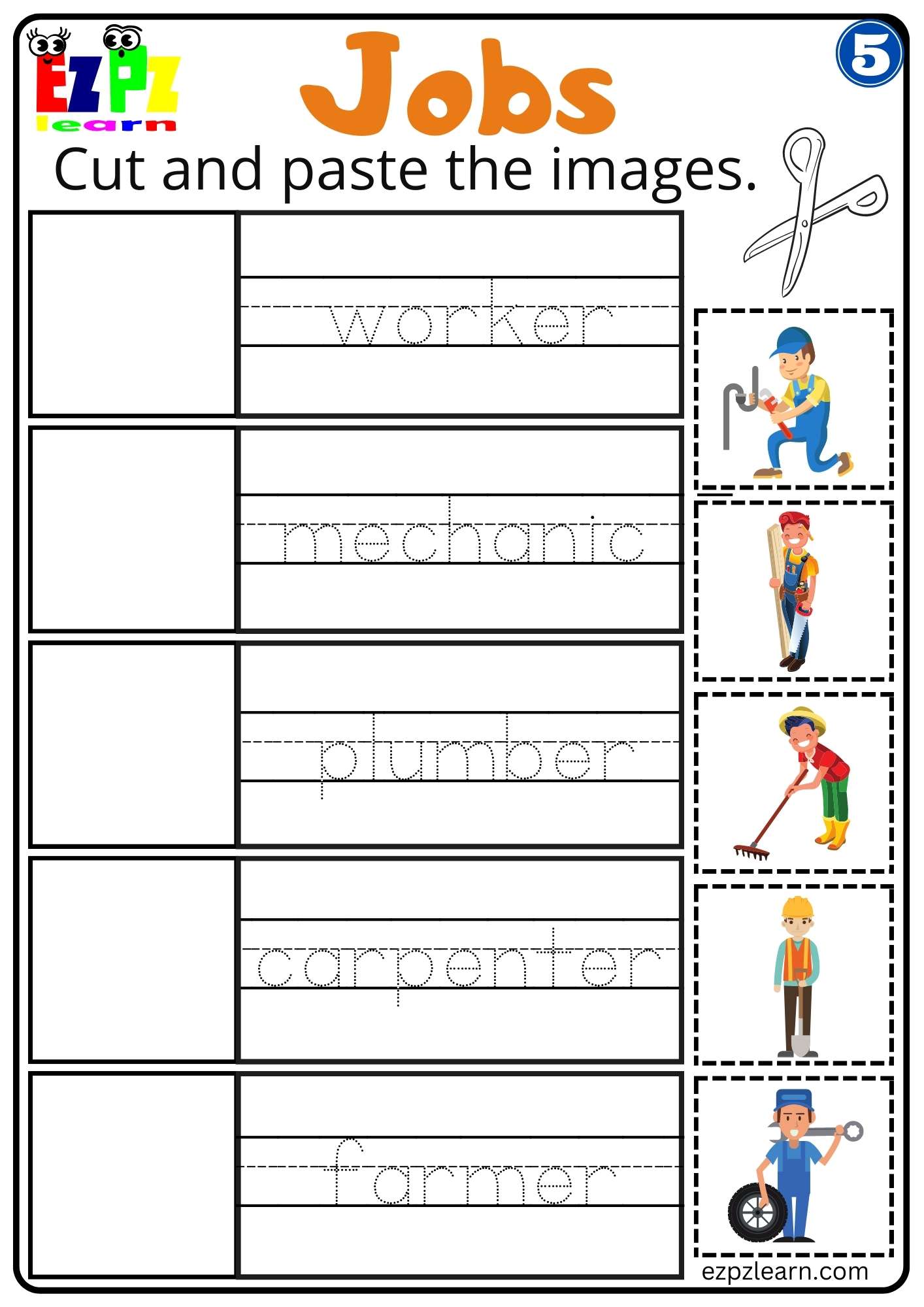 G5 Jobs Careers Cut and Paste Worksheet for K5 and ESL Students PDF ...