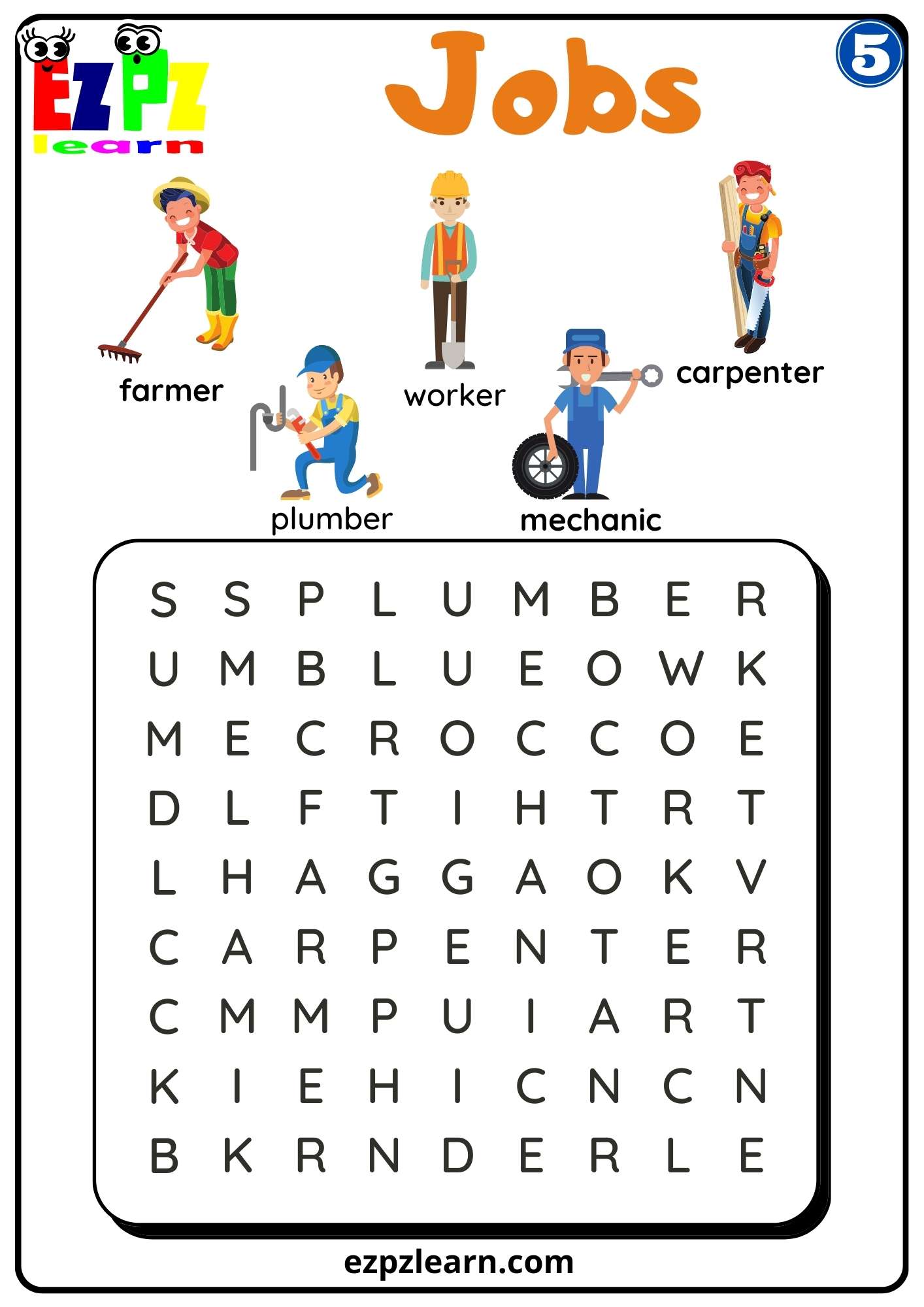 G5 Jobs Careers Word Search Worksheet for K5 and ESL Students PDF ...