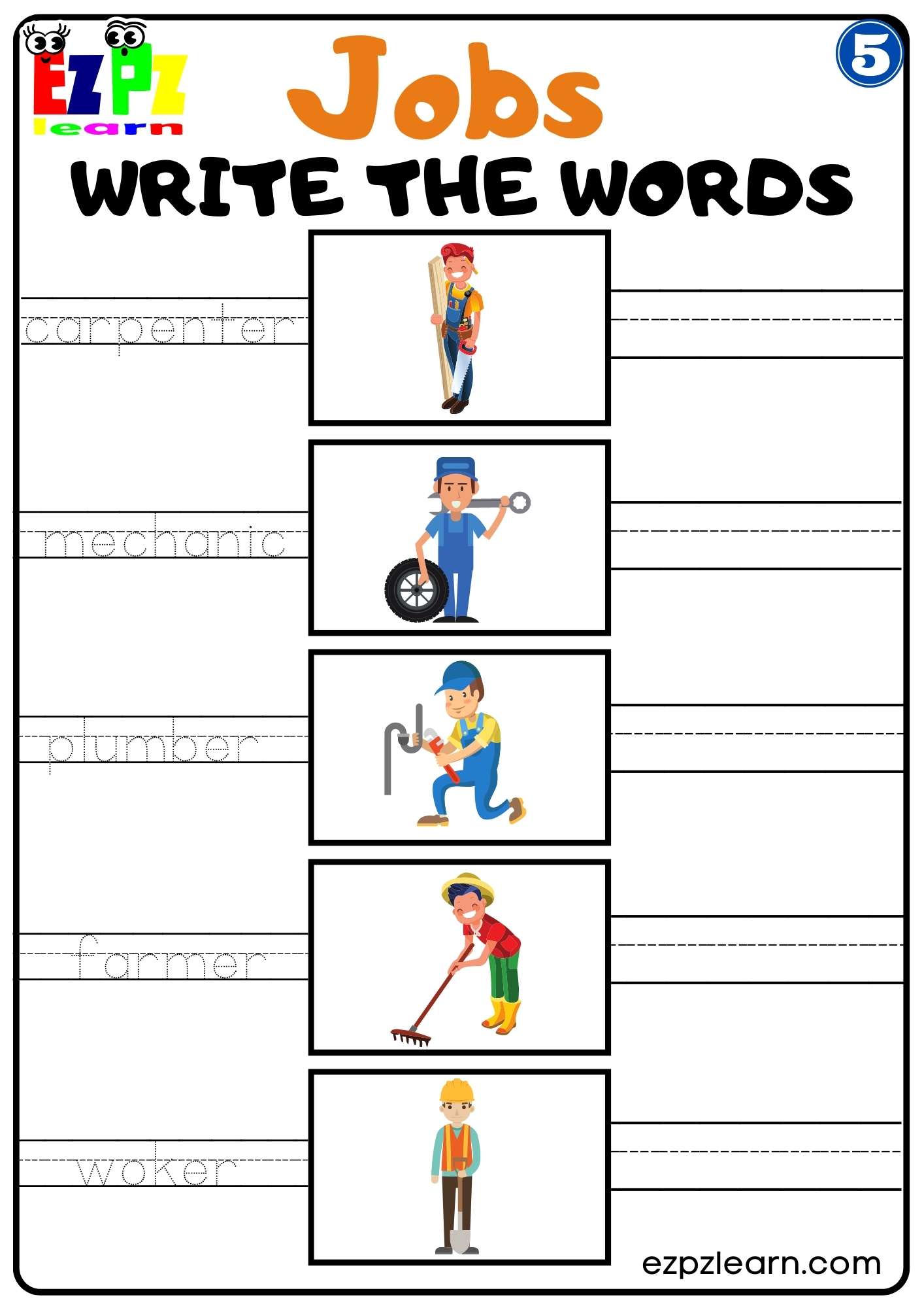 G5 Jobs Careers Write the Words Worksheet for K5 and ESL Students PDF ...