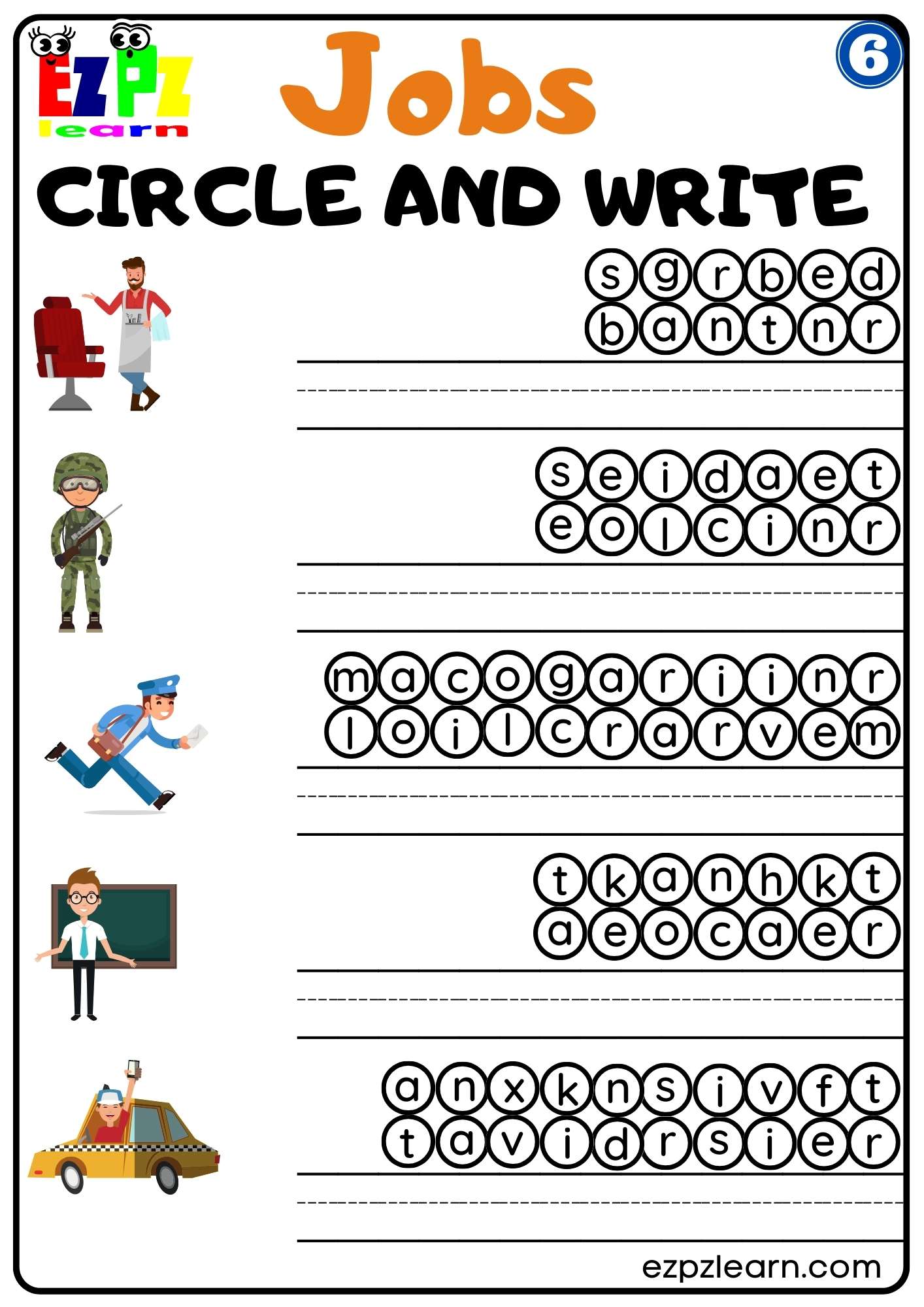 G6 Jobs Circle and Write Worksheet for K5 and ESL Students PDF Download ...