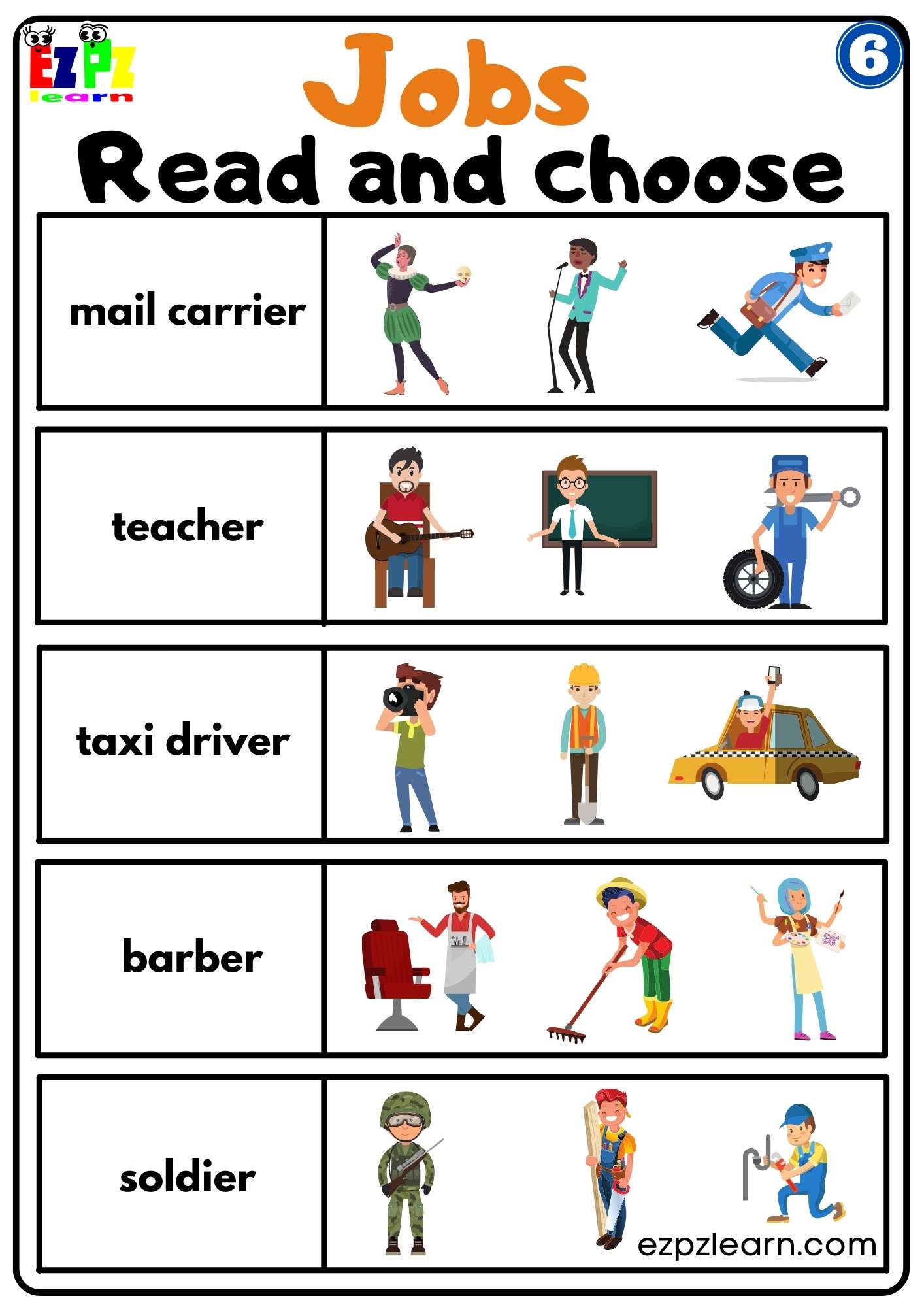 G6 Jobs Read and Choose Worksheet for K5 and ESL Students PDF Download ...