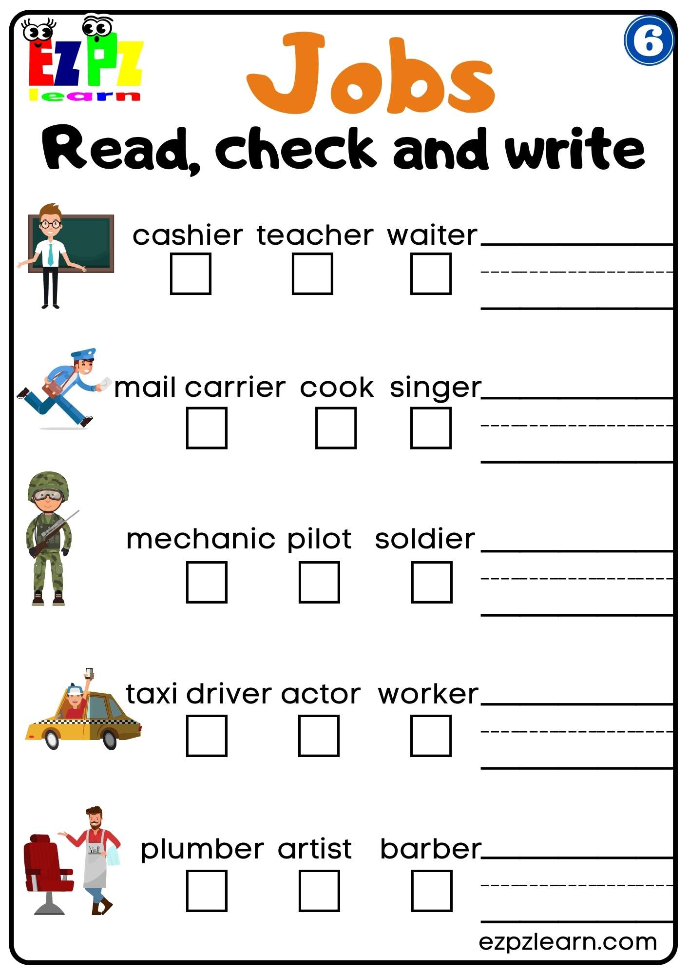 G6 Jobs Read Check and Write Worksheet for K5 and ESL Students PDF ...