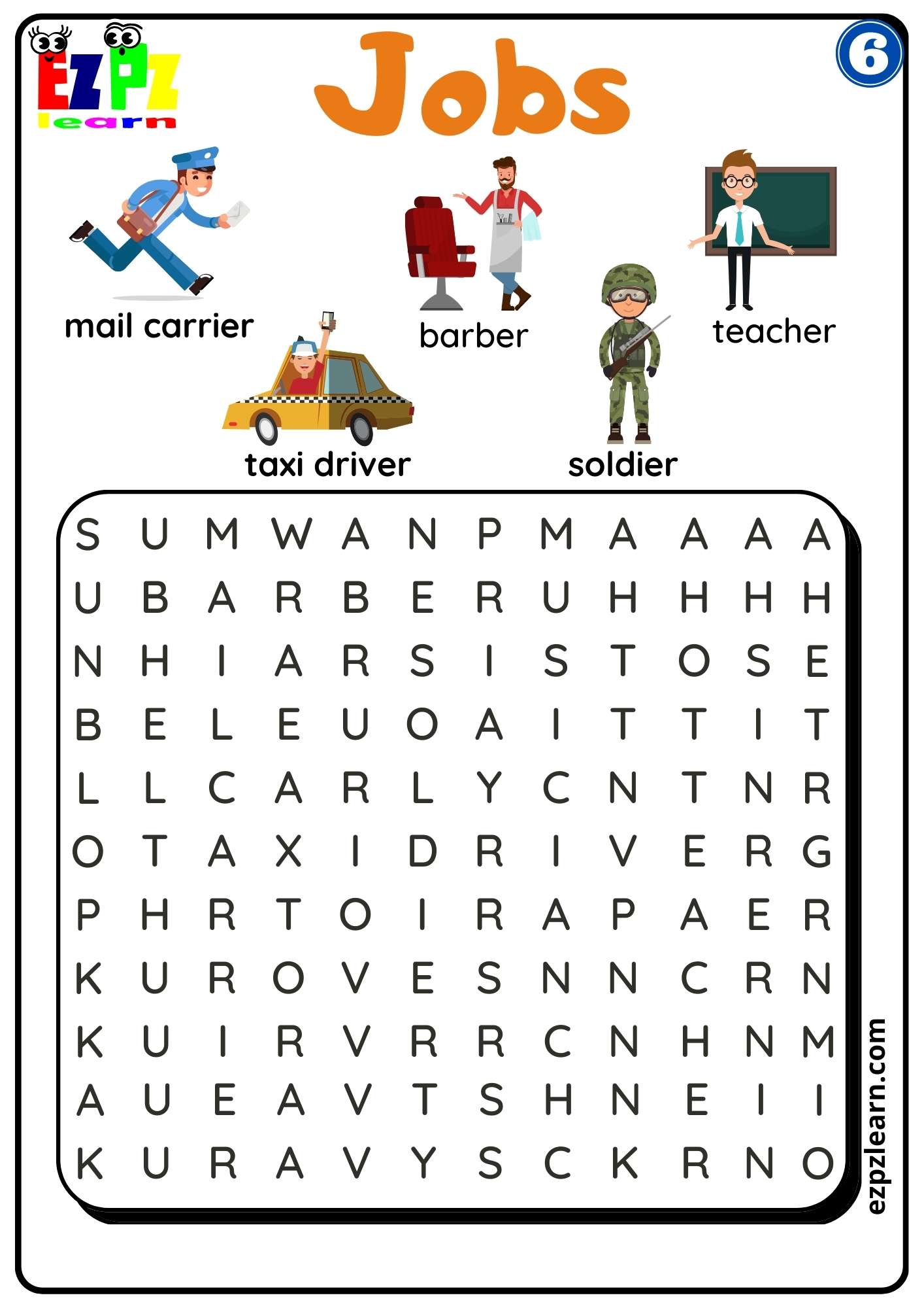 G6 Jobs Word Search Worksheet for K5 and ESL Students PDF Download ...