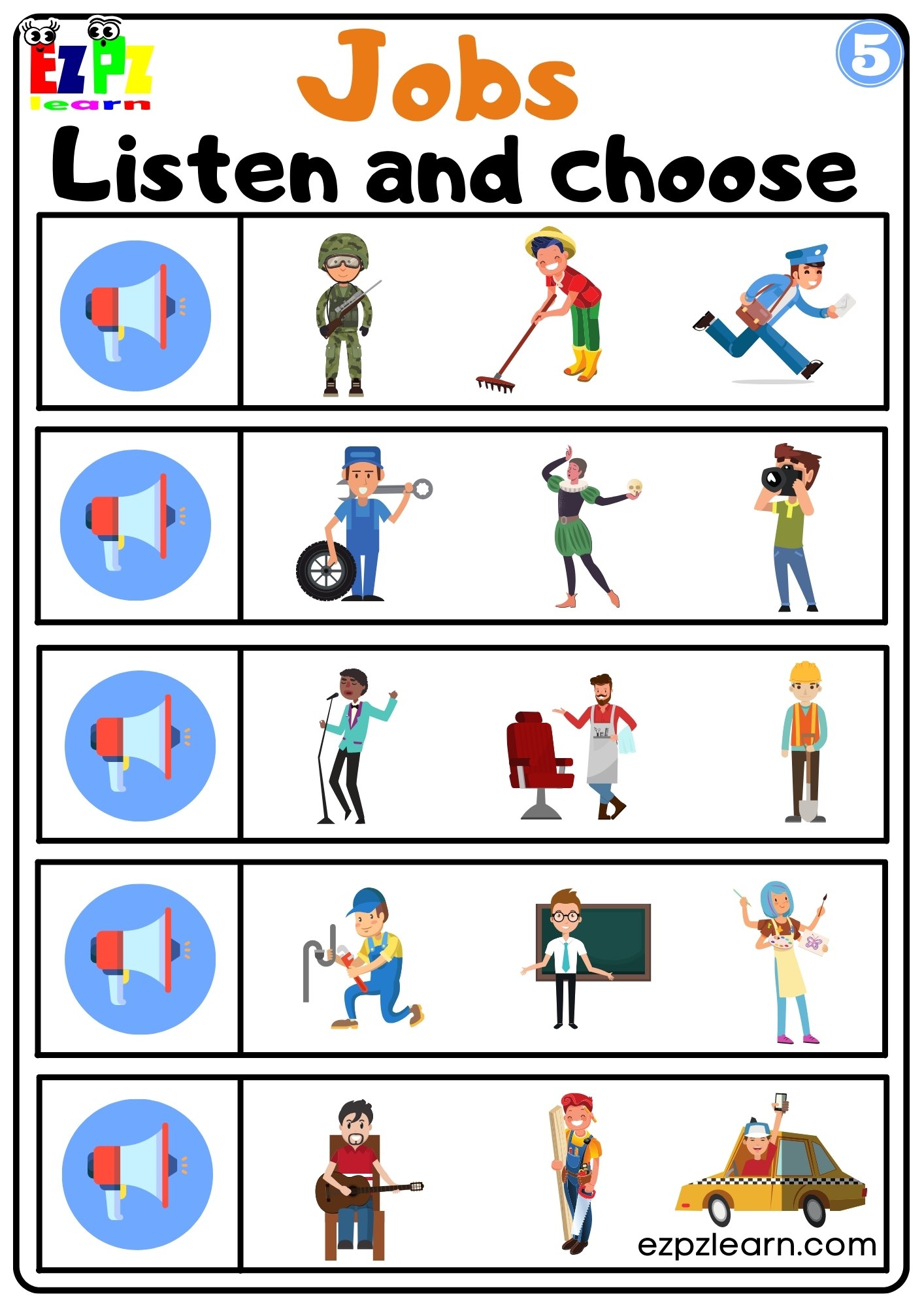 Jobs Vocabulary Interactive Worksheet Listen and Choose the Correct ...
