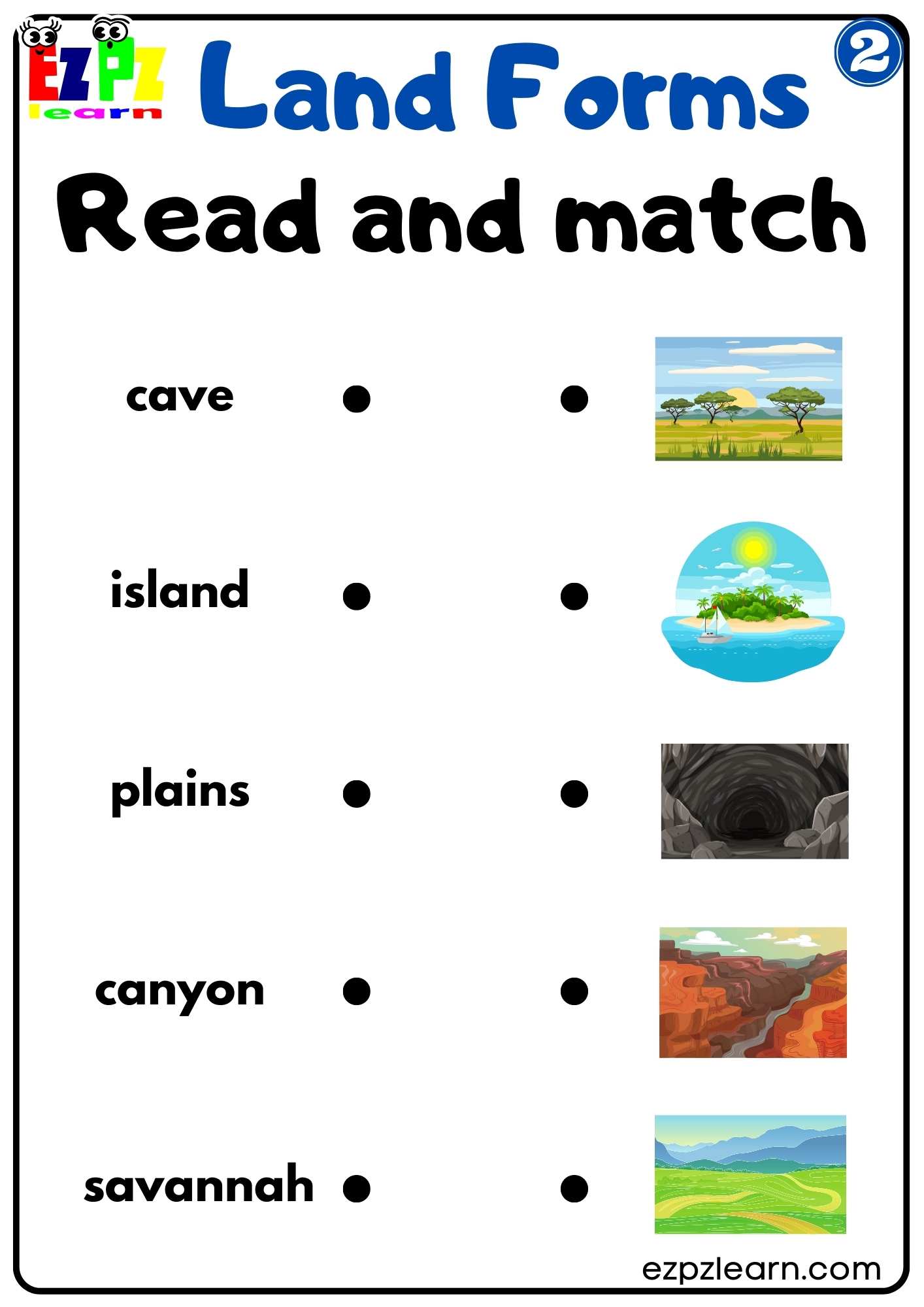 Land and Water Forms Read and Match Activity Free PDF download set 2 ...