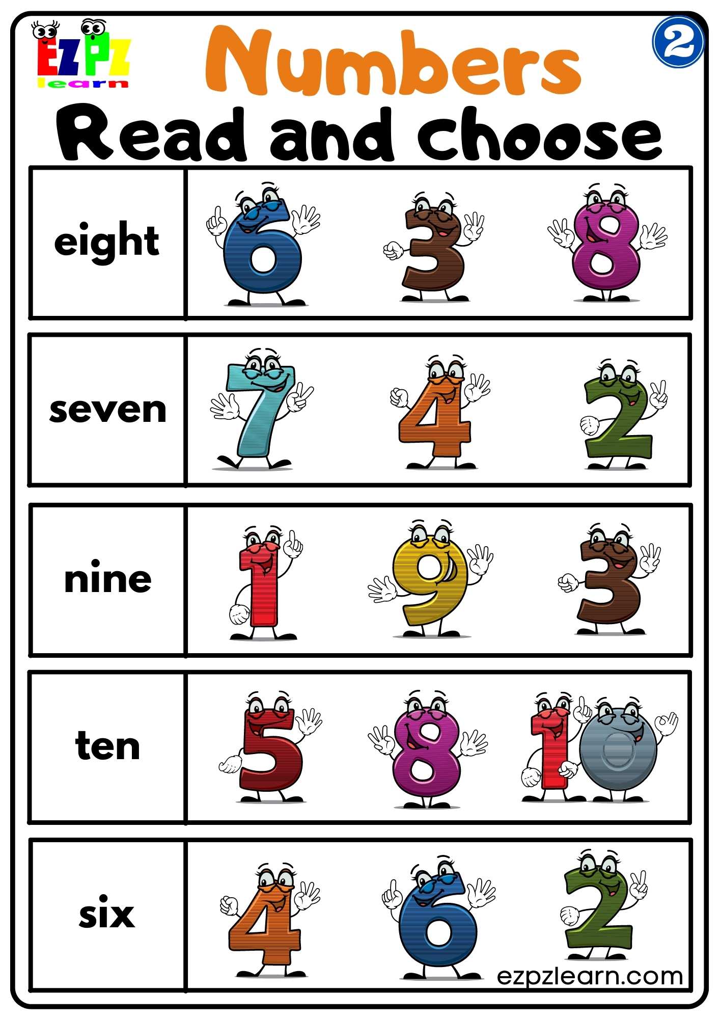 G2 Numbers Read and Choose Worksheet for Kindergarten K5 and ESL PDF ...