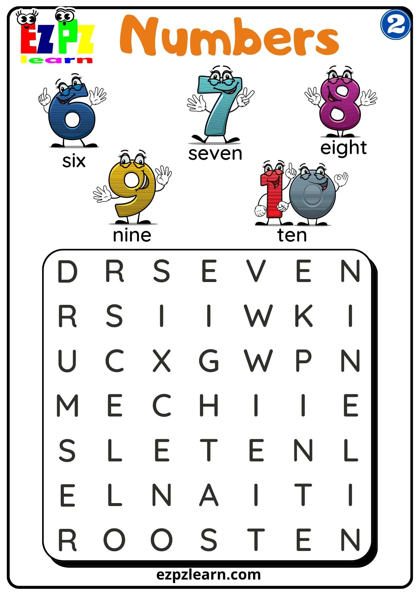 G2 Numbers Word Search Worksheet for Kindergarten K5 and ESL PDF ...