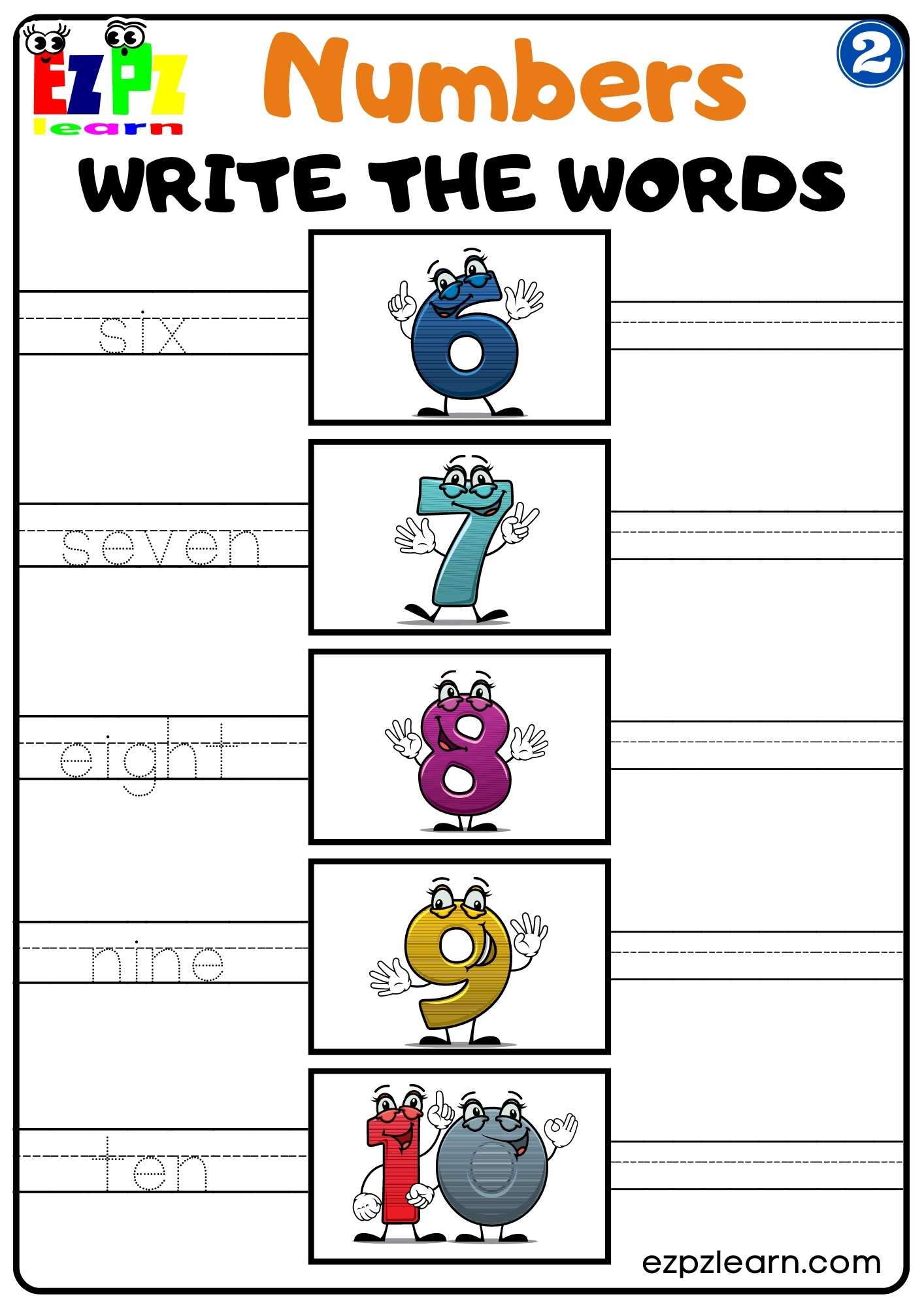 G2 Numbers Write the Words Worksheet for Kindergarten K5 and ESL PDF ...