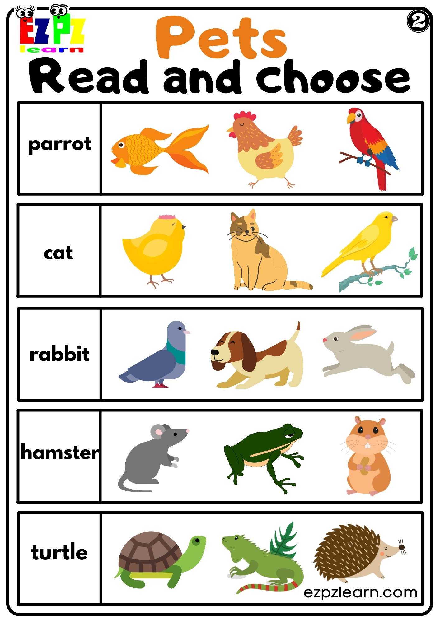 Pets Read and Choose set 2 Worksheet For Kids and ESL PDF Download ...