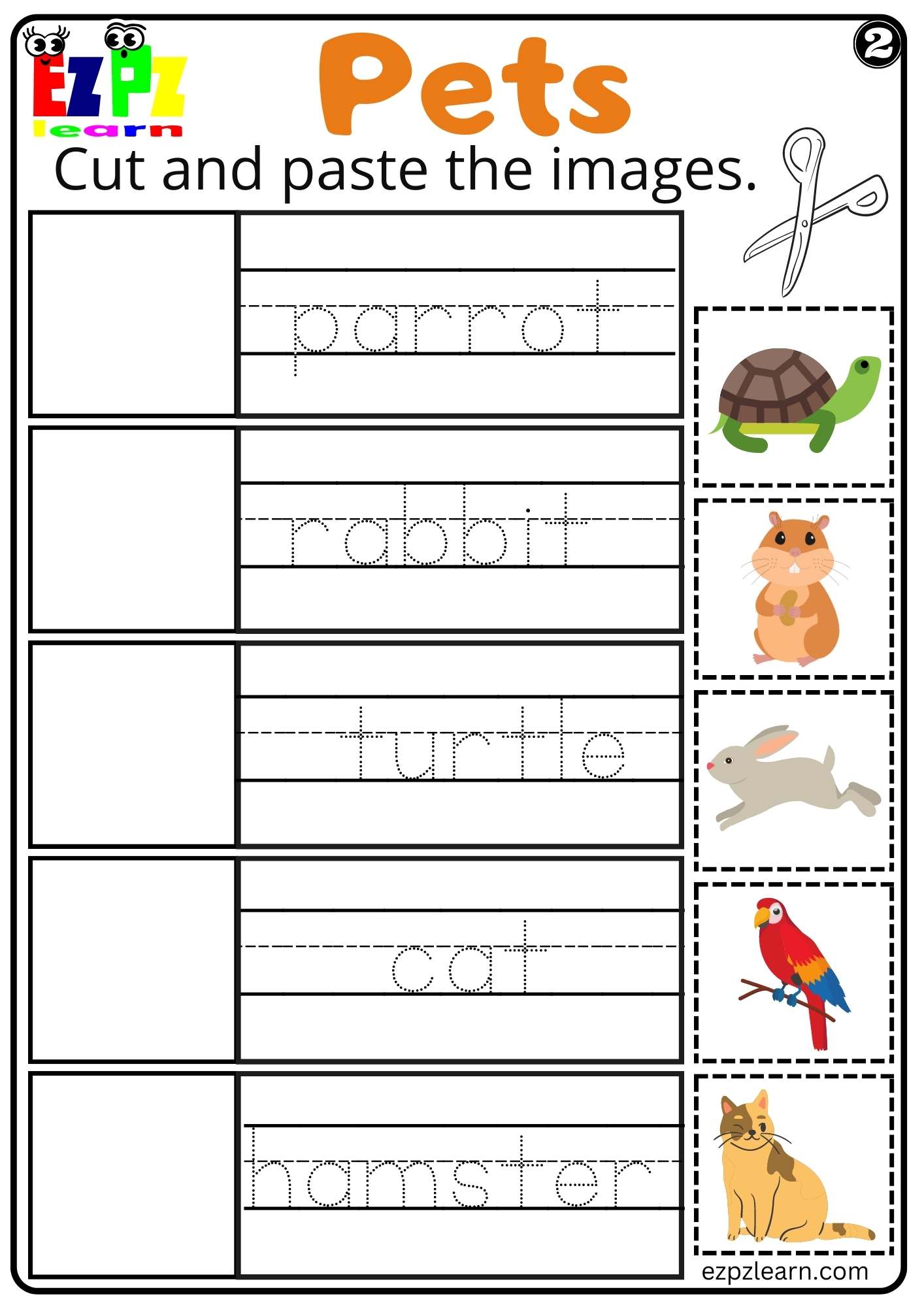 Pets Cut and Paste set 2 Worksheet For Kids and ESL PDF Download ...