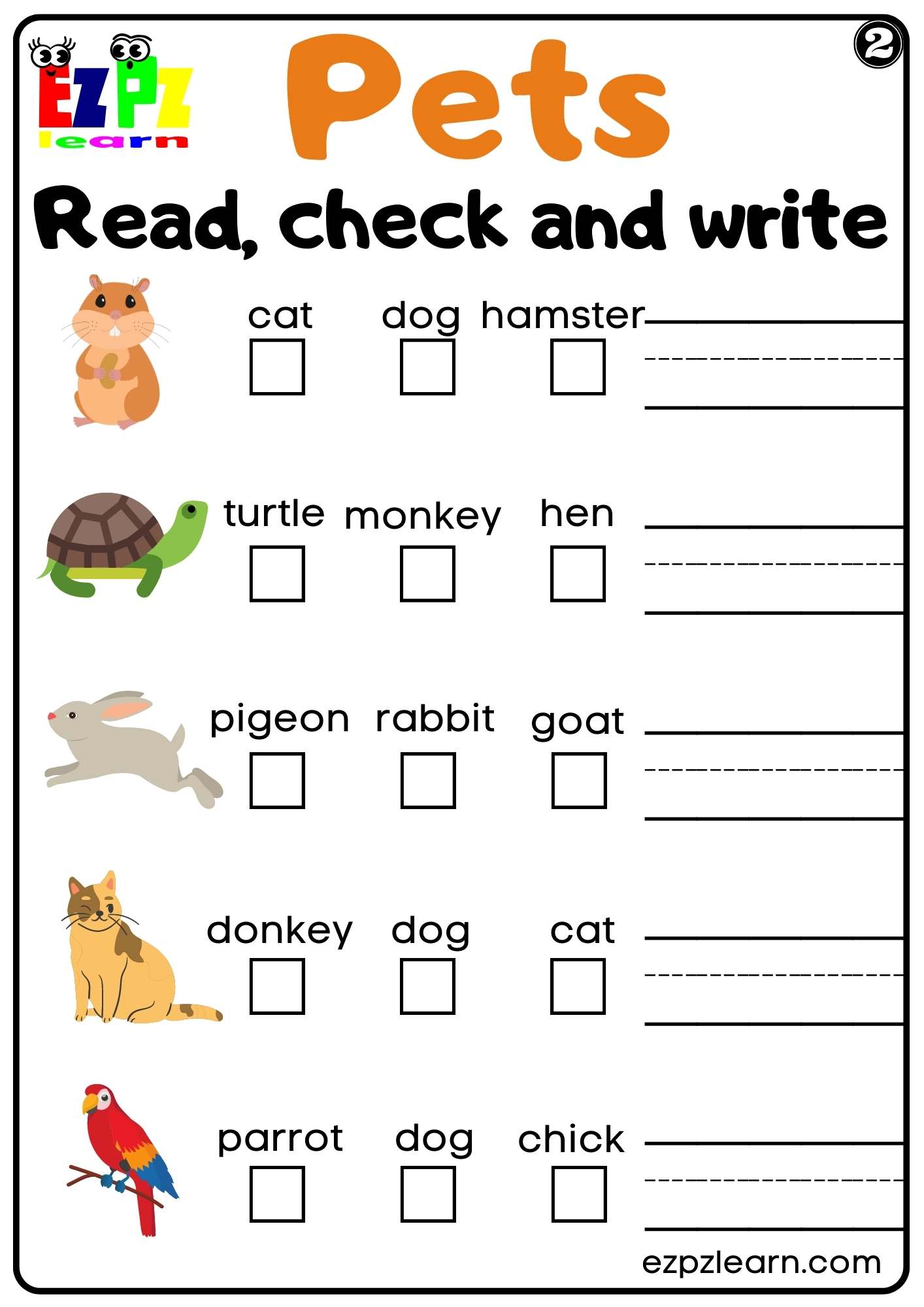 Pets Read Check and Write set 2 Worksheet For Kids and ESL PDF Download ...