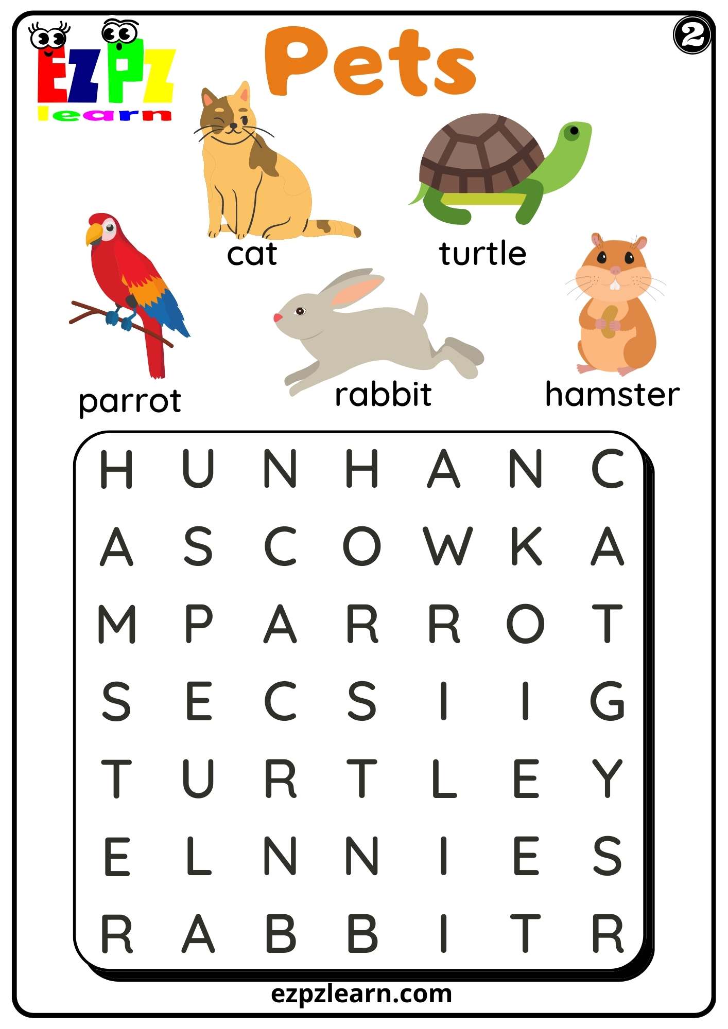 Pets Words Search set 2 Worksheet For Kids and ESL PDF Download ...