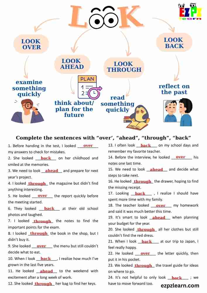 LOOK Phrasal Verbs Worksheet | 24 Sentence Completion Activity | ESL ...