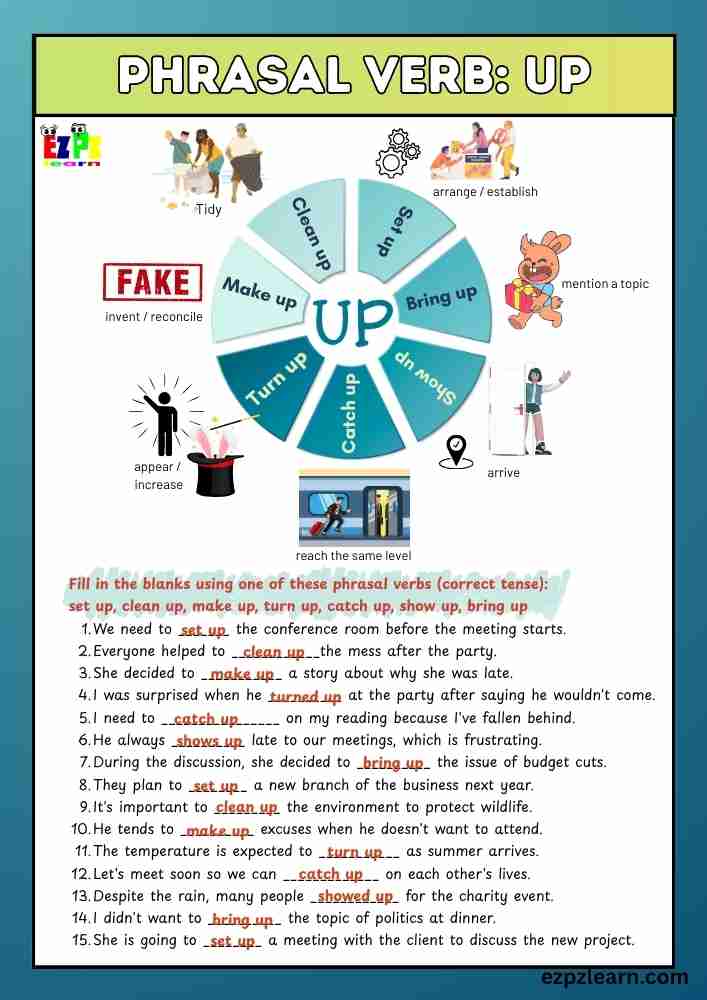 Phrasal Verbs with “Up” – 15 Fill-in-the-Blank Sentences | ESL ...